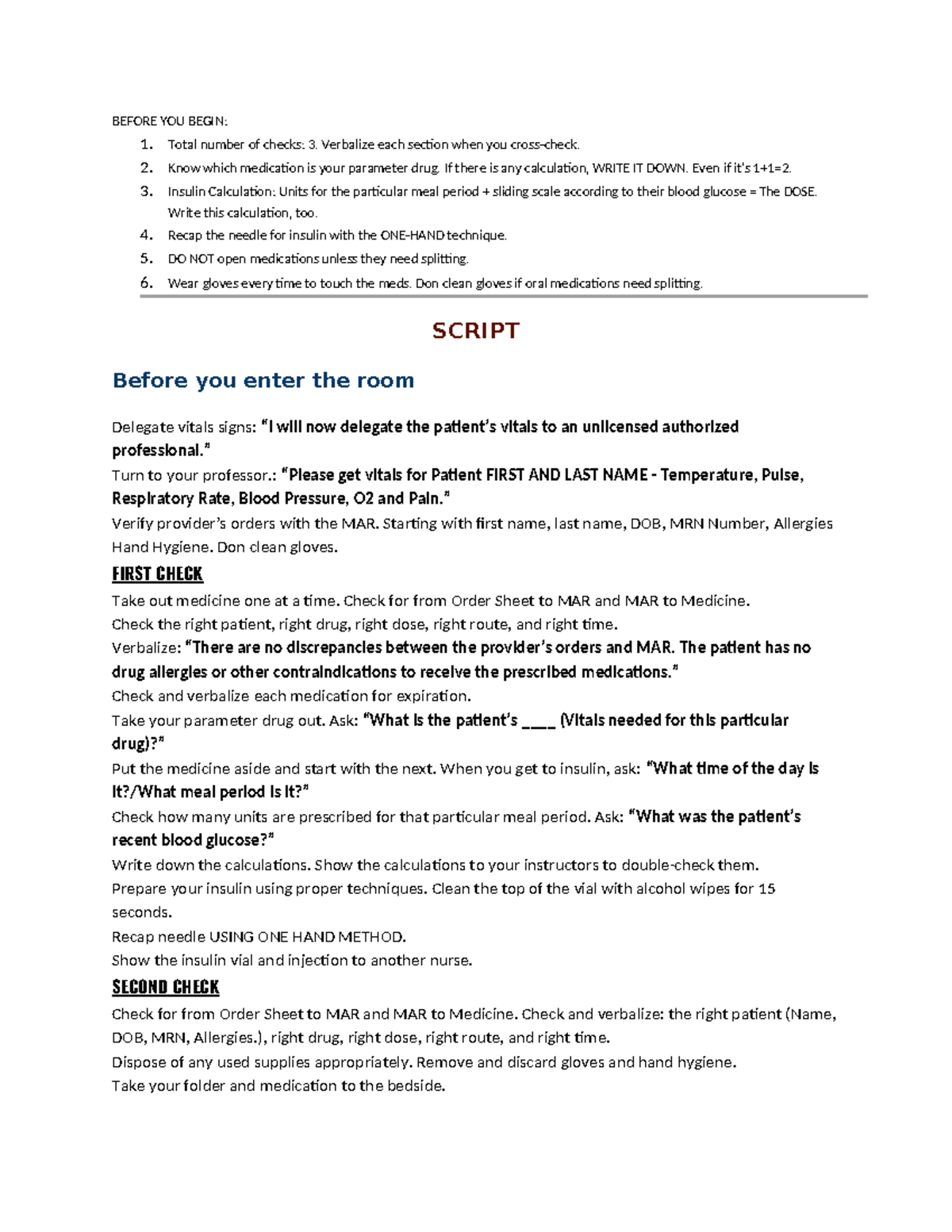 Funds Med Admin - BEFORE YOU BEGIN: 1. Total number of checks: 3 ...