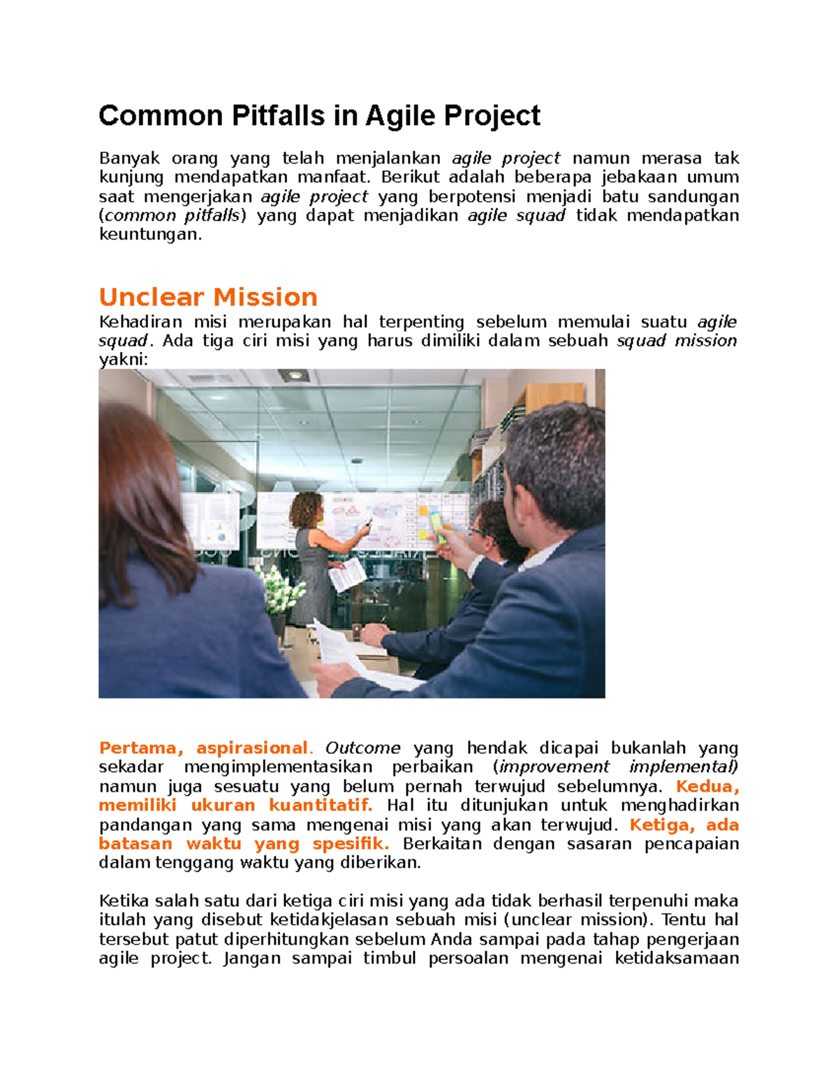 Common Pitfalls in Agile Project - Berikut adalah beberapa jebakaan umum saat mengerjakan agile ...