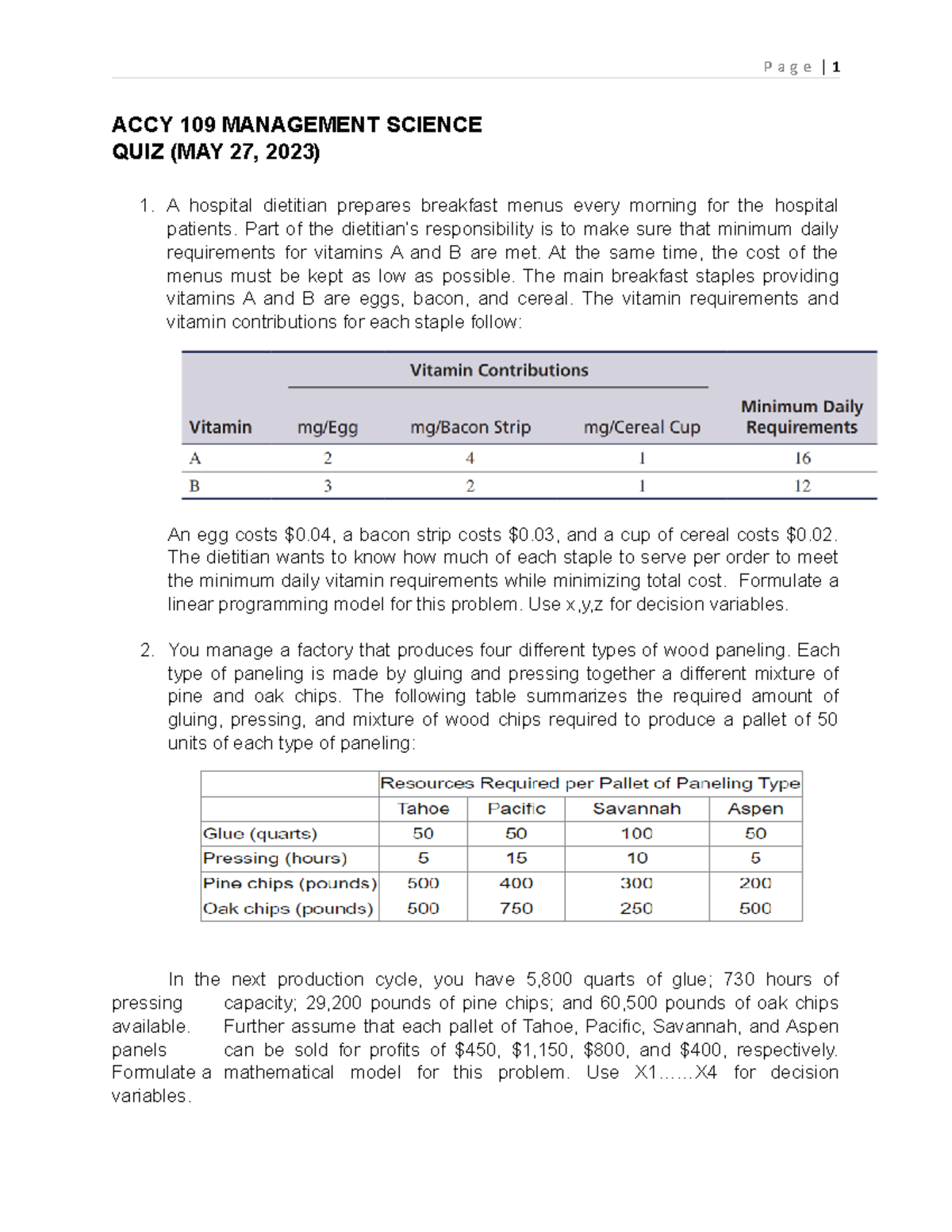 ACCY-109-QUIZ-MANAGEMENT SCIENCE - ACCY 109 MANAGEMENT SCIENCE QUIZ ...