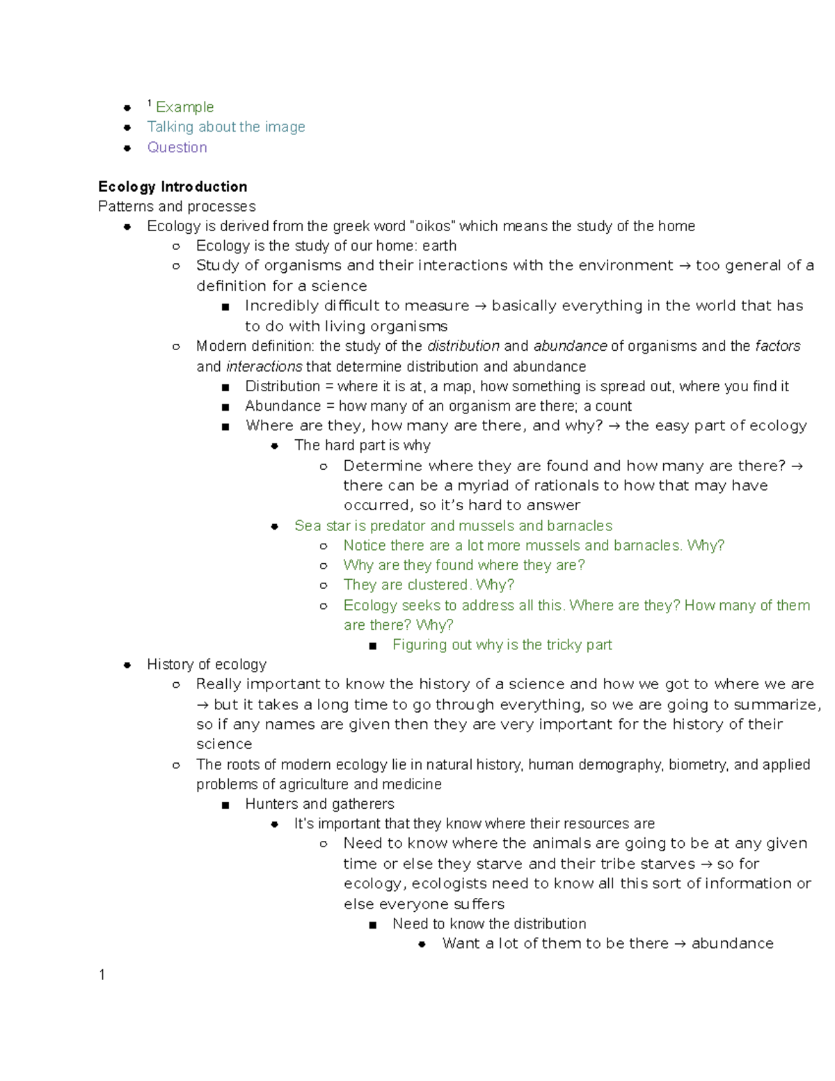 Ecology Notes - 1 Example Talking about the image Question Ecology ...