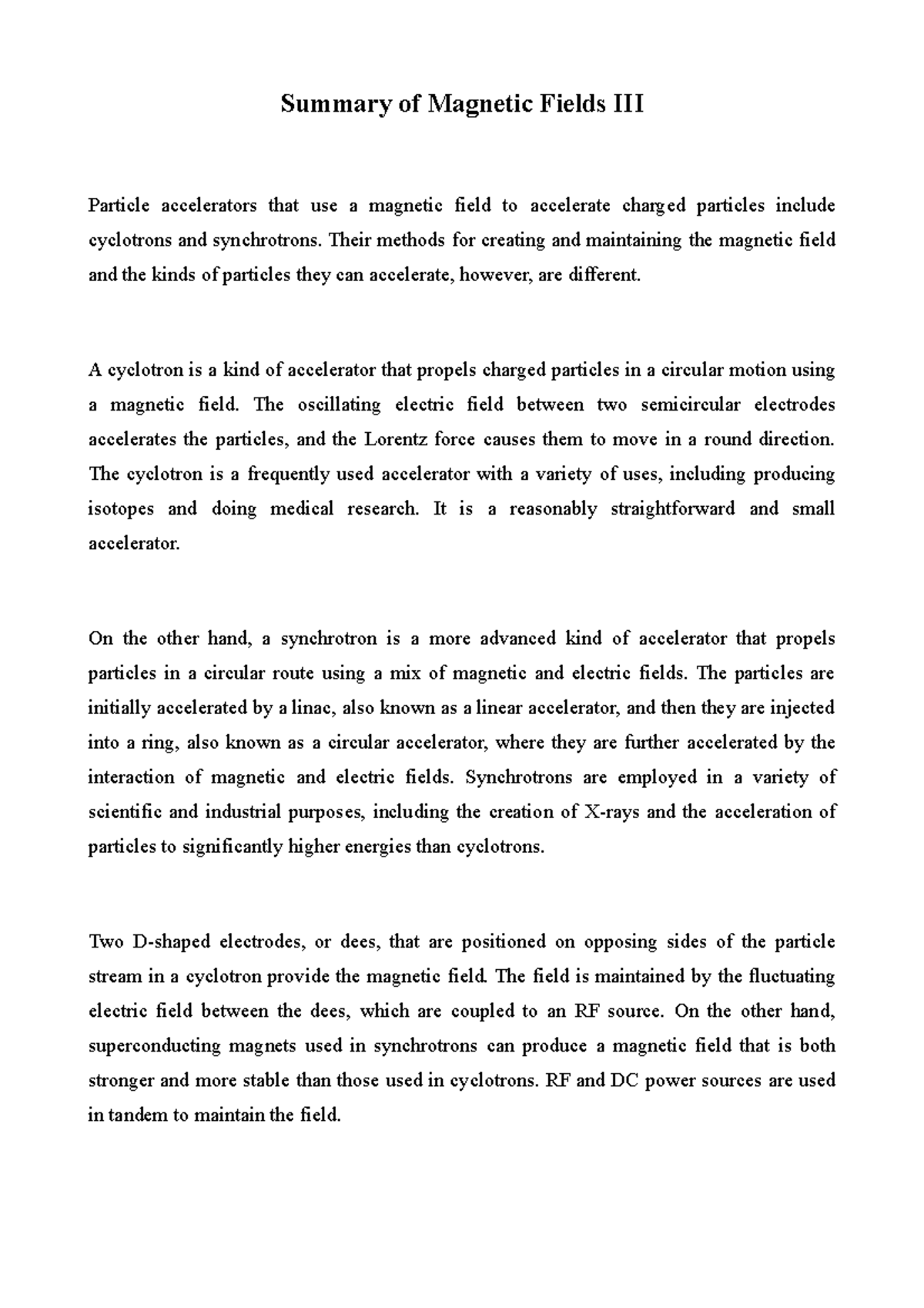 Summary of Magnetic Fields 3 - Their methods for creating and ...