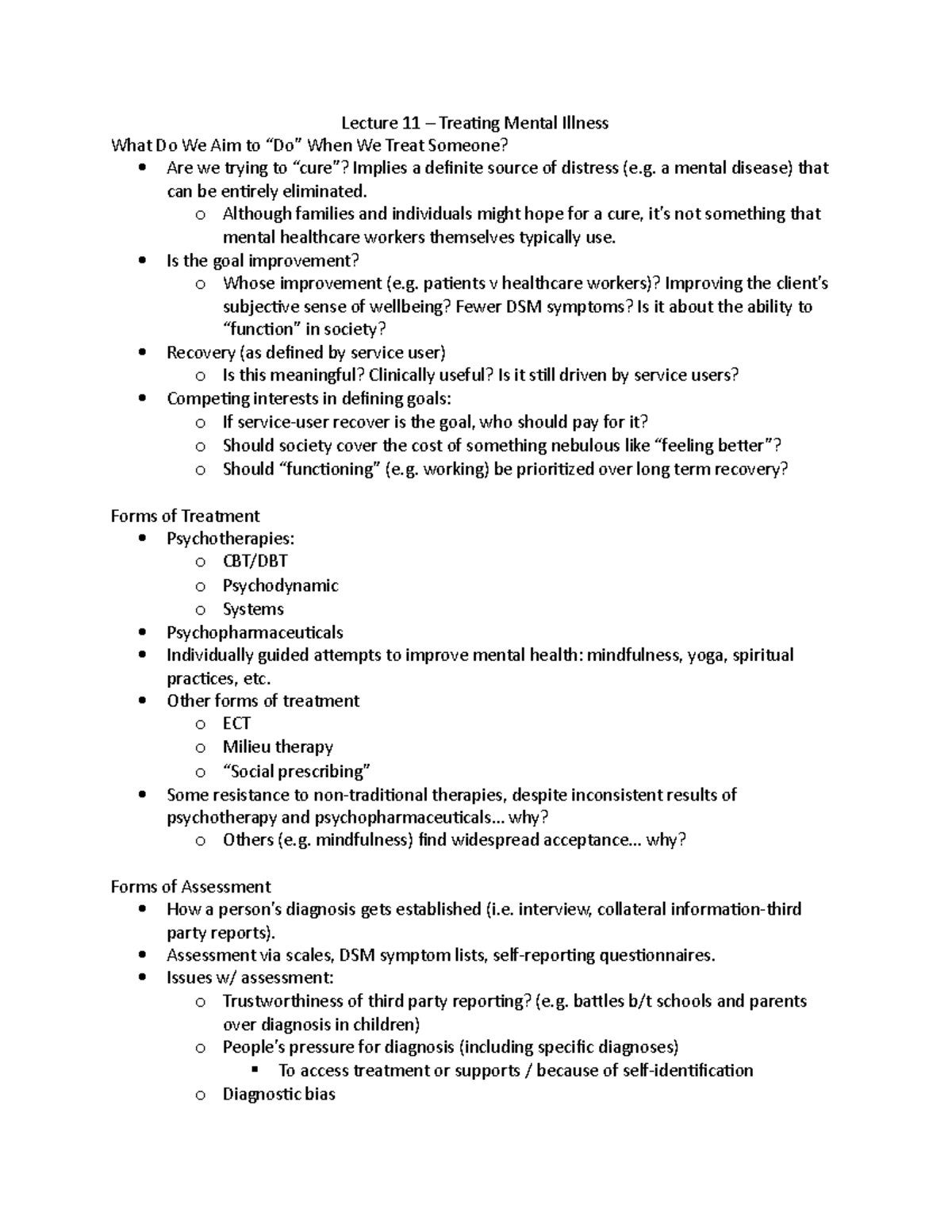 Lecture 11 - Treating Mental Illness - Lecture 11 – Treating Mental ...