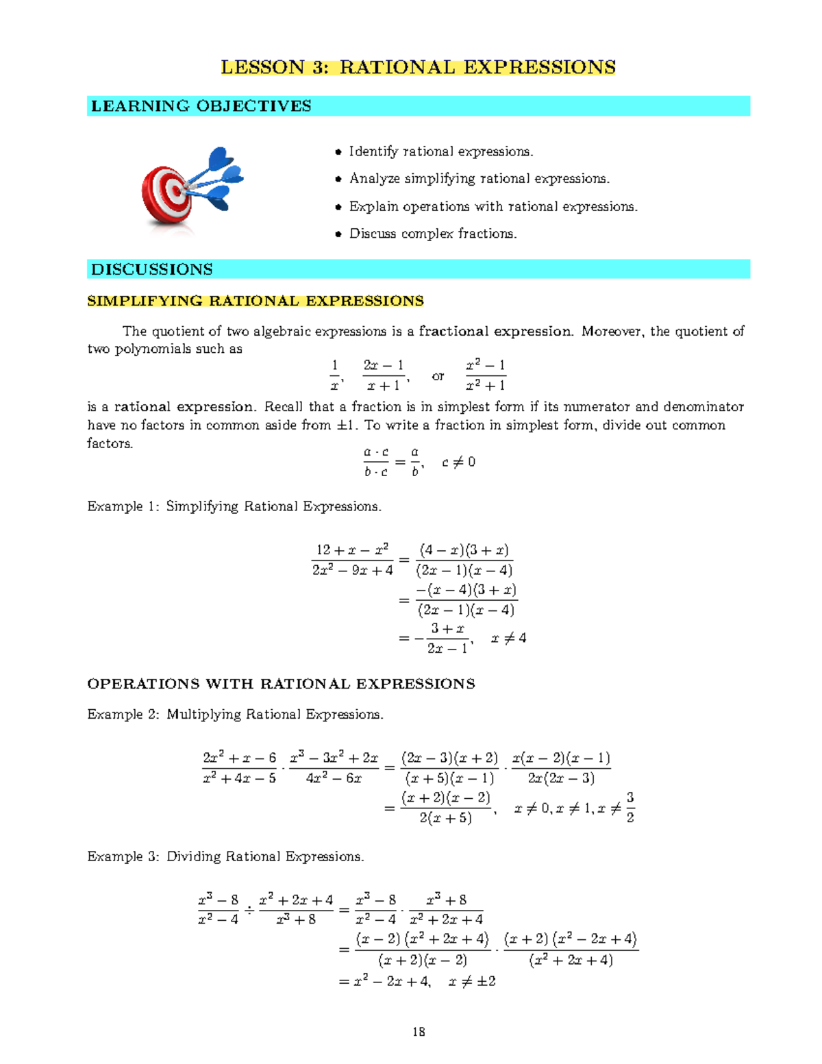 Lesson 3 College and Advanced Algebra - LESSON 3: RATIONAL EXPRESSIONS ...