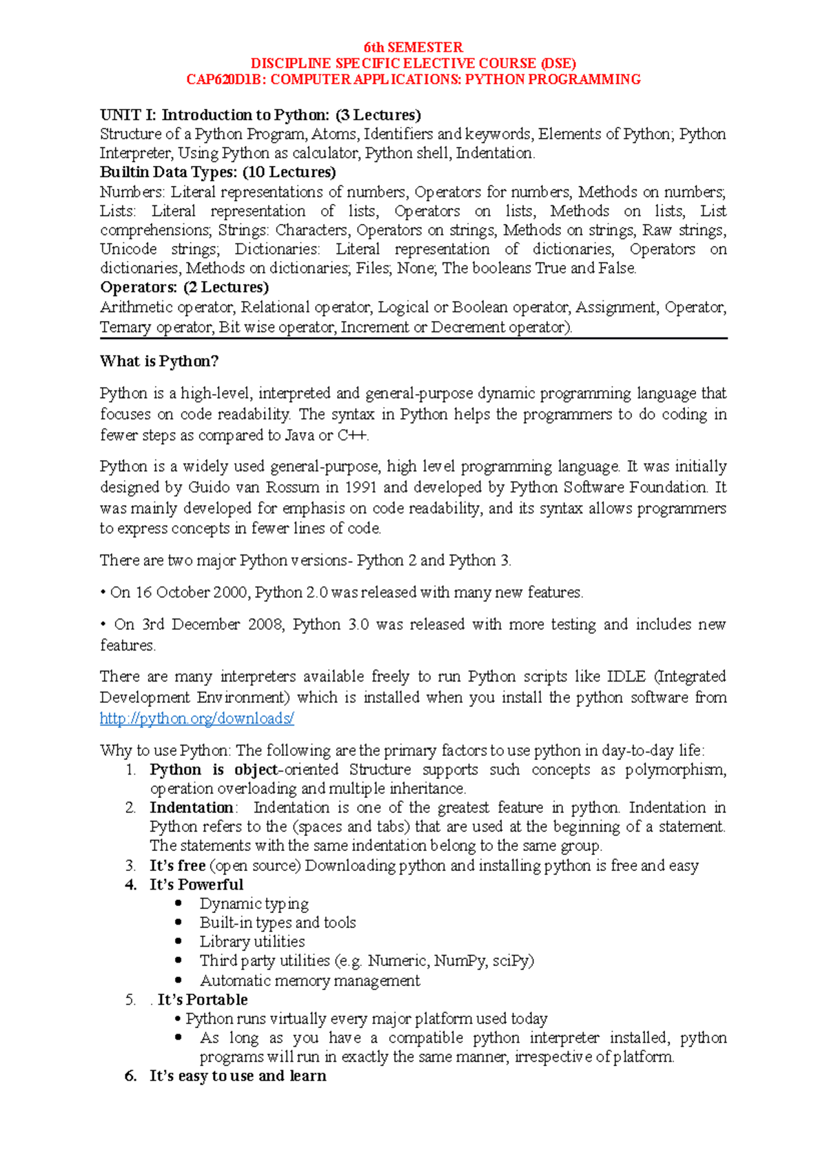 Python Notes - 6th SEMESTER DISCIPLINE SPECIFIC ELECTIVE COURSE (DSE ...