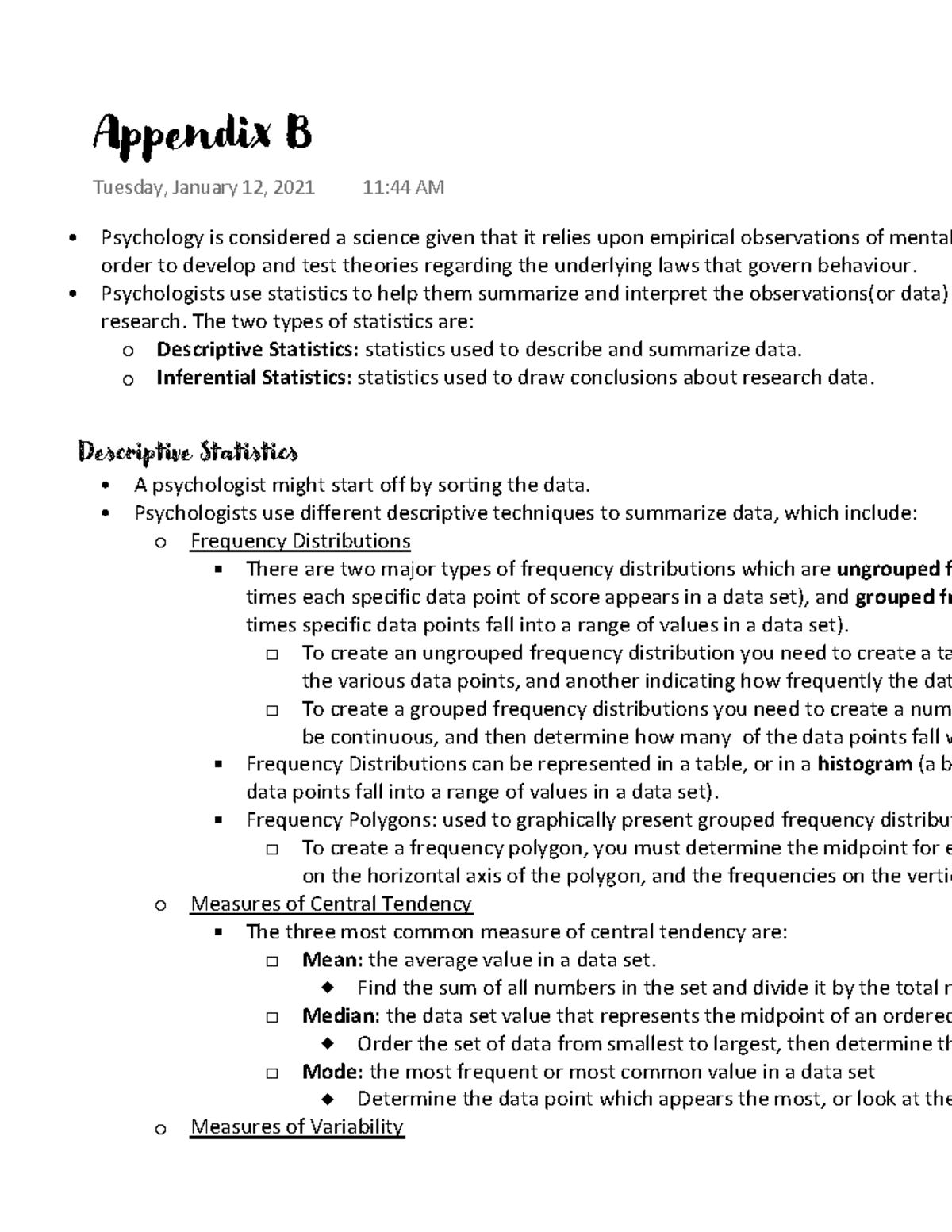 Appendix B - DOM - Psychology is considered a science given that it ...