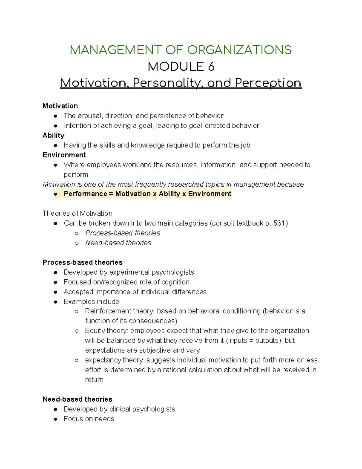 MGT ORGS MOD 6 - Lecture notes Module 7 - MANAGEMENT OF ORGANIZATIONS ...