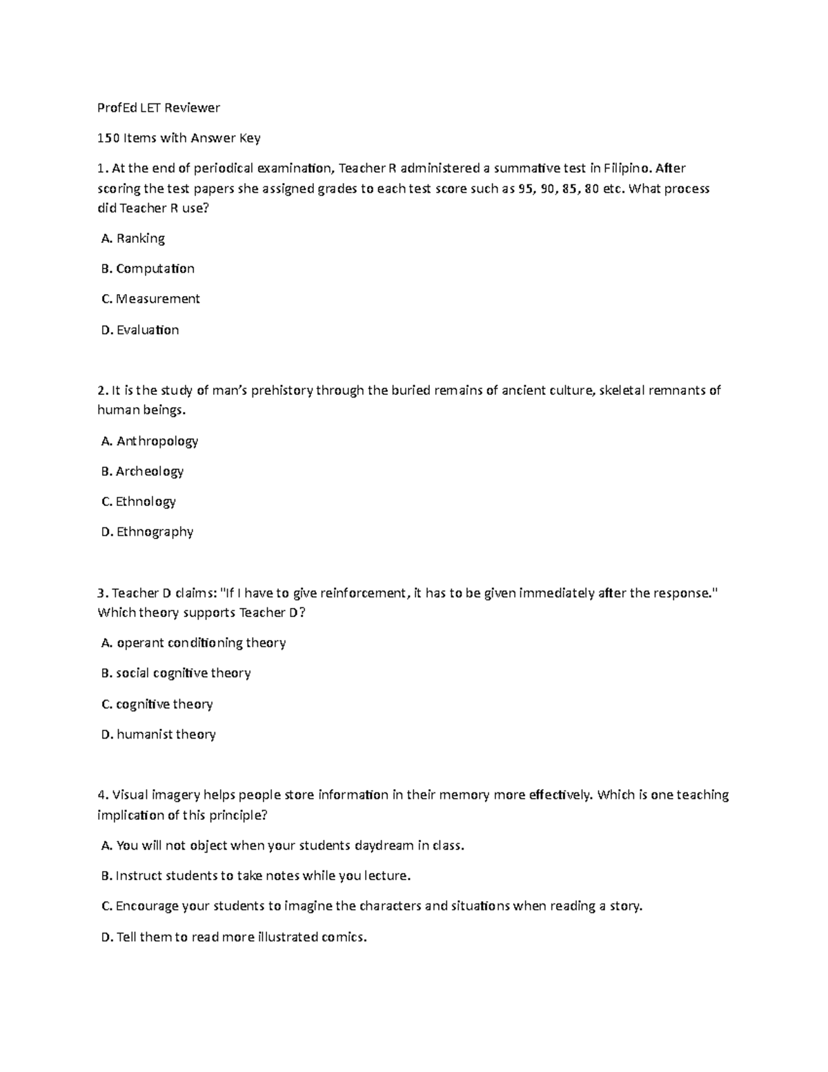 Professional Education LET Reviewer - ProfEd LET Reviewer 150 Items ...