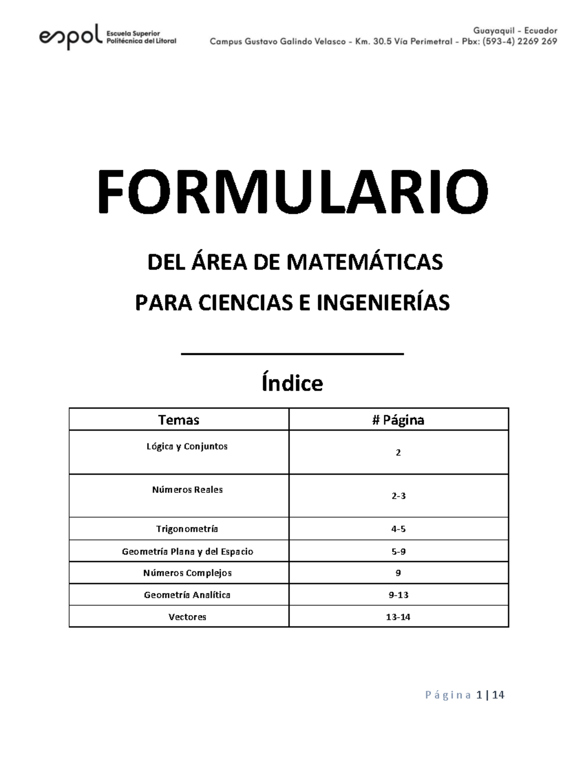Formulario De Matemáticas FIN - FORMULARIO DEL ¡REA DE MATEM¡TICAS PARA CIENCIAS E INGENIERÕAS ...