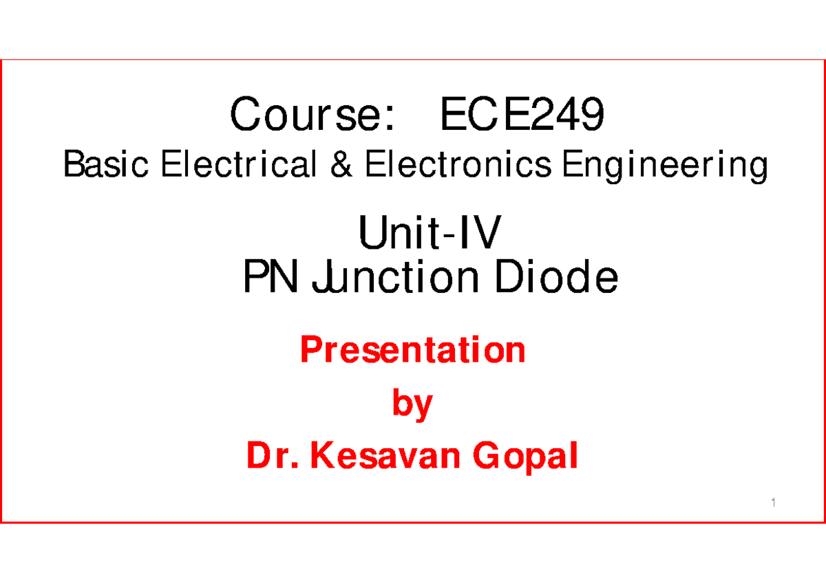 16. PN Junction diode - electoctron and basic commnication lecture noter - Course: ECE Basic ...