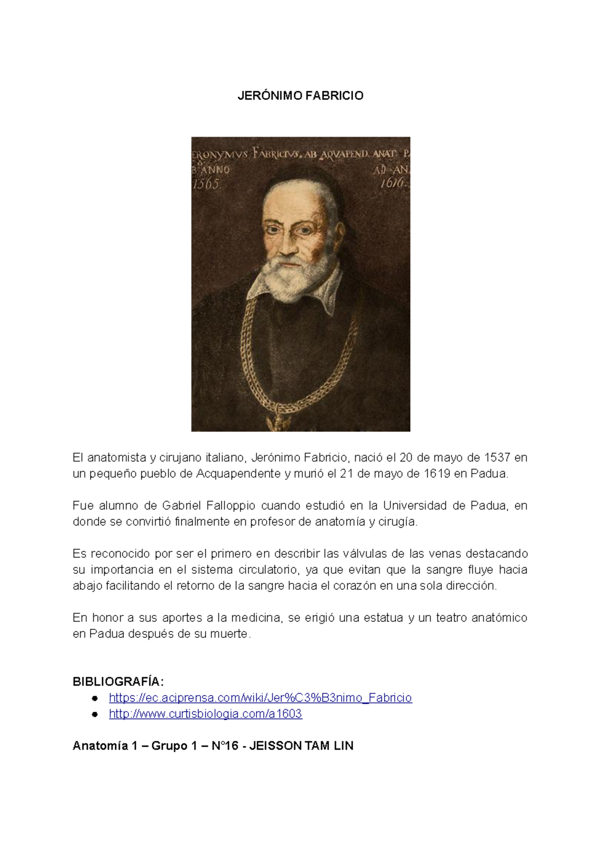 1. Jerónimo Fabricio - JERÓNIMO FABRICIO El anatomista y cirujano ...