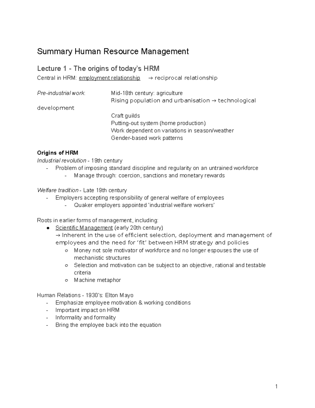 Summary Human Resource Management - Summary Human Resource Management ...