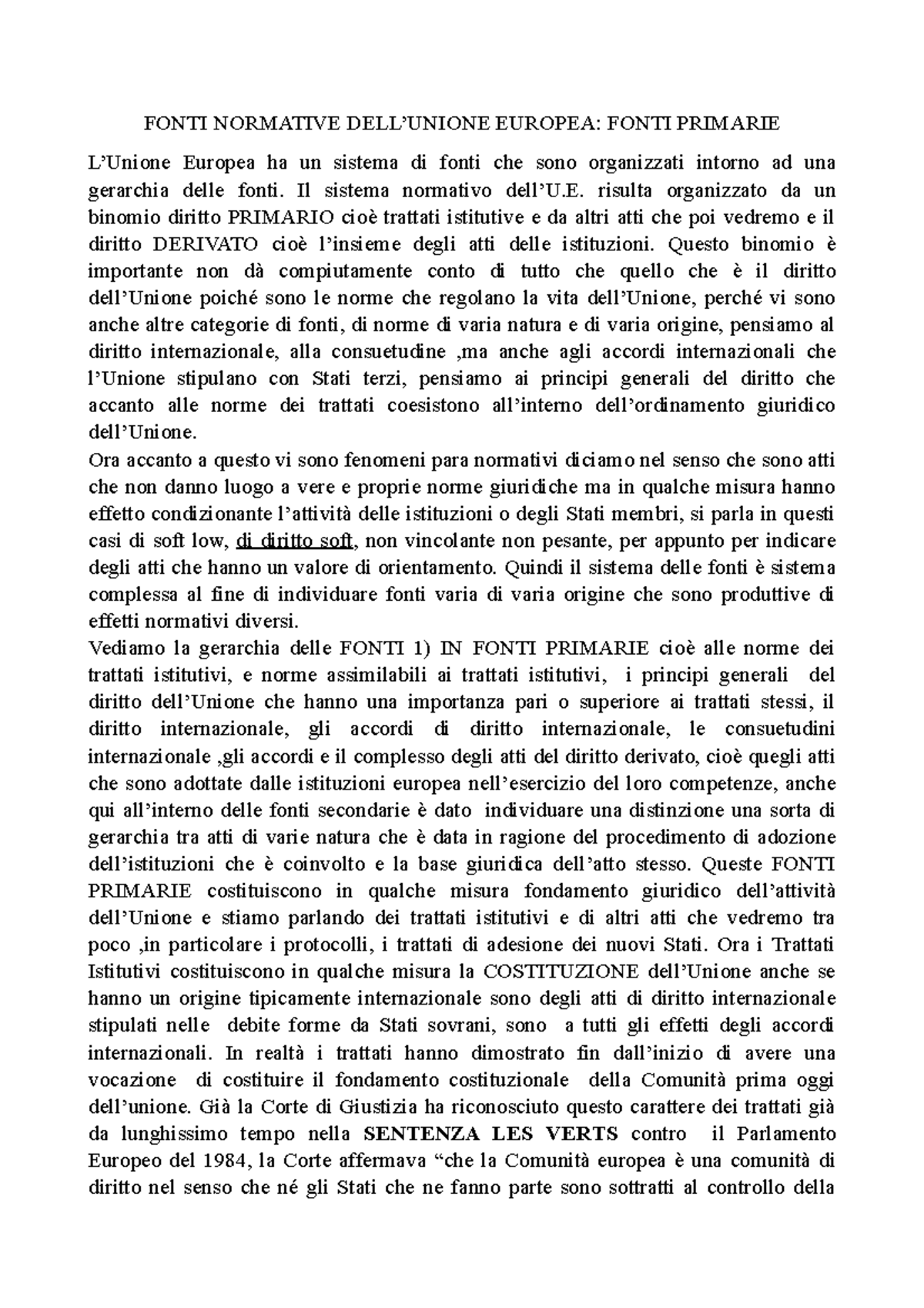 Fonti Primarie - Appunti di lezione 1 - FONTI NORMATIVE DELL’UNIONE ...