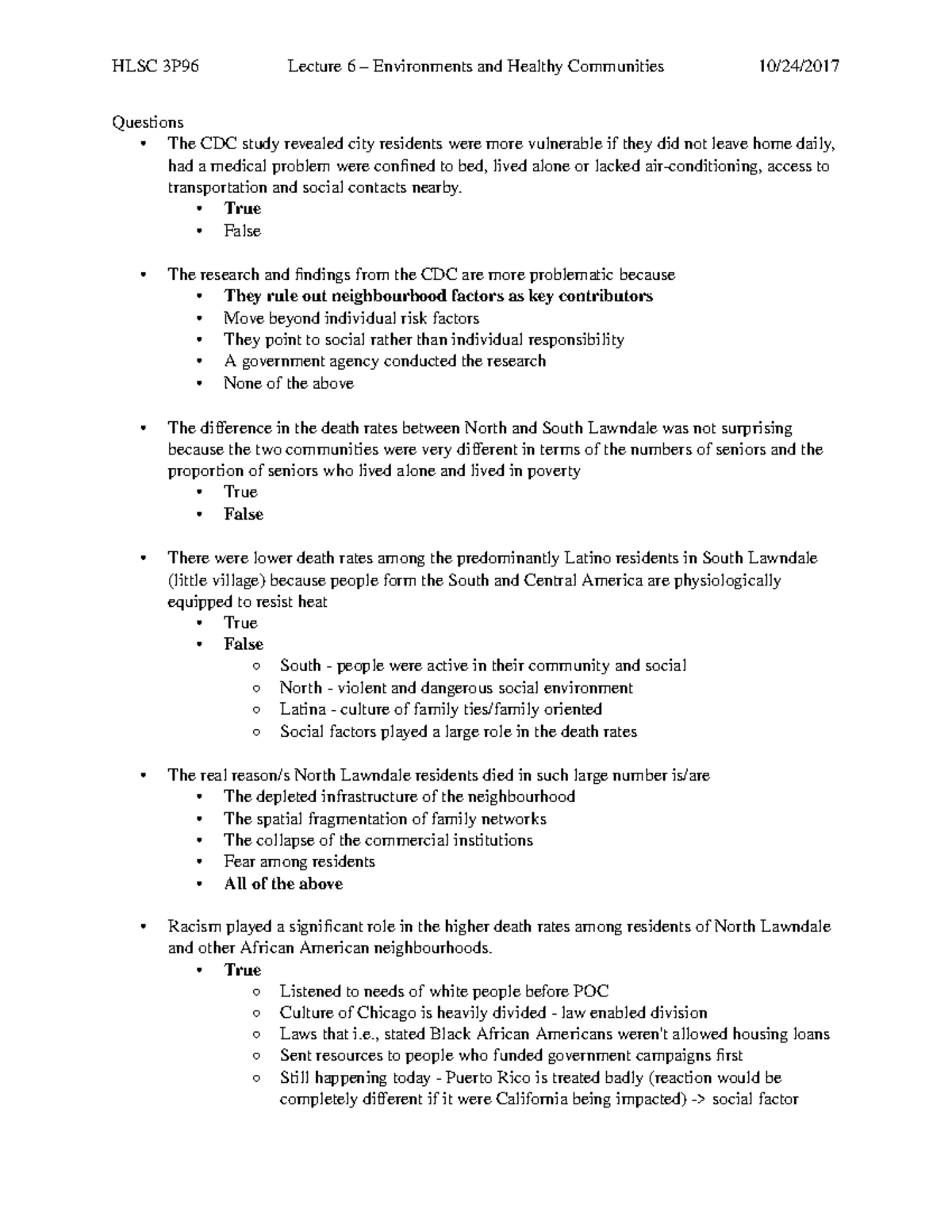 HLSC 3P96 - Lecture 06 - Oct 24 - Questions - The CDC study revealed ...