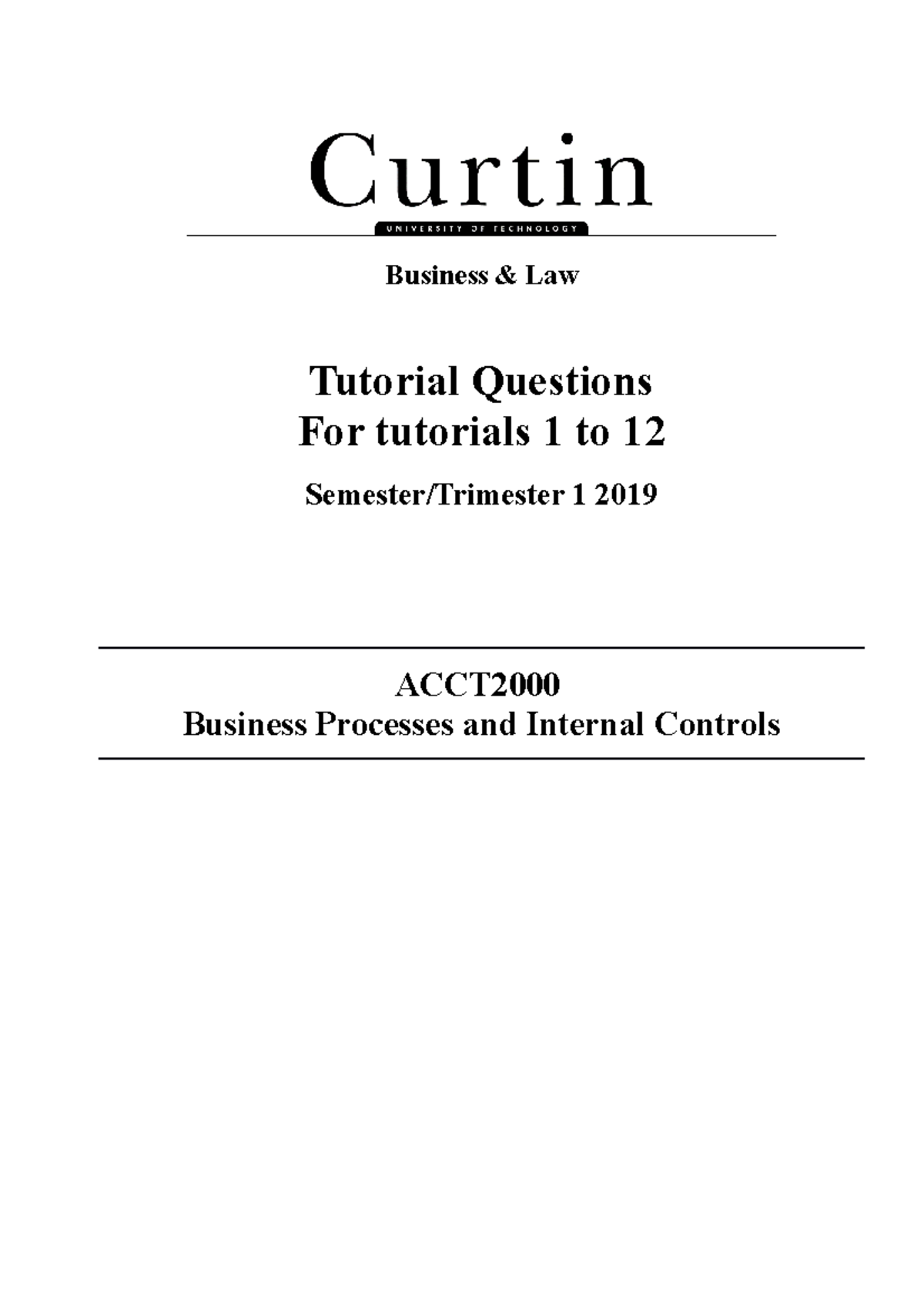 TQ Acct2000 Sem1 2019 - Lecture notes 1 - Business & Law Tutorial ...