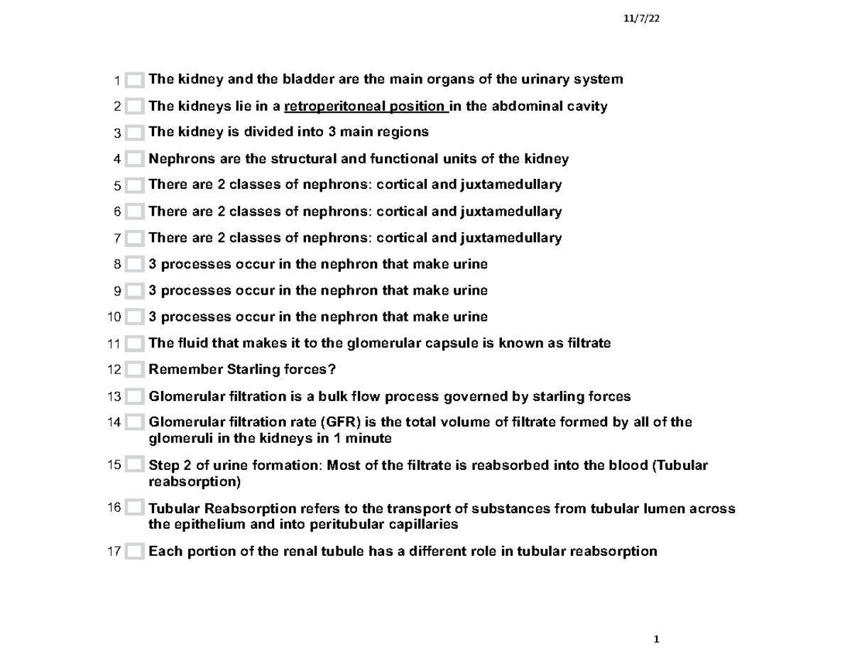 Urinary System Notes - 11/7/ 1 The kidney and the bladder are the main ...