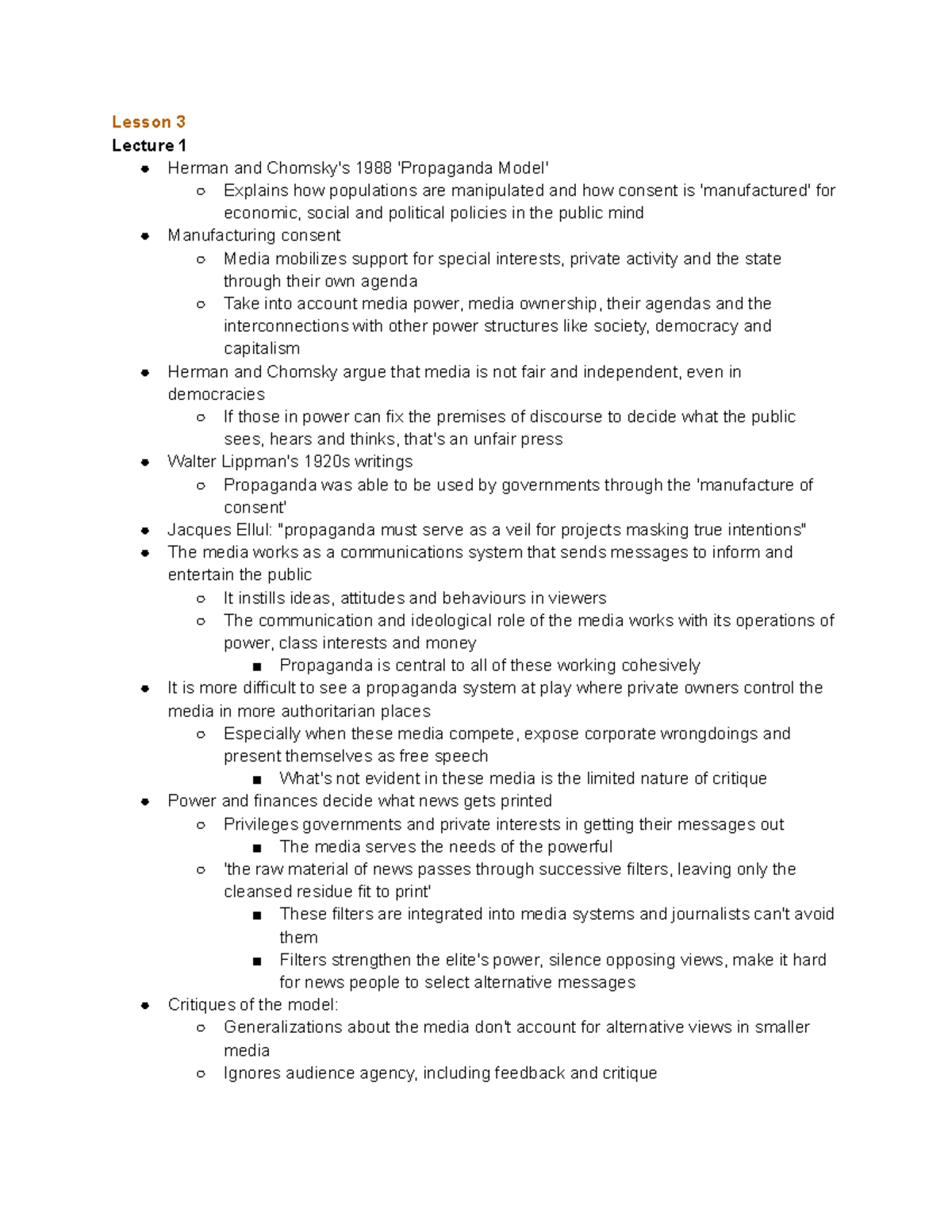 COMS 361 Lesson 3 Notes - Lesson 3 Lecture 1 Herman and Chomsky's 1988 ...