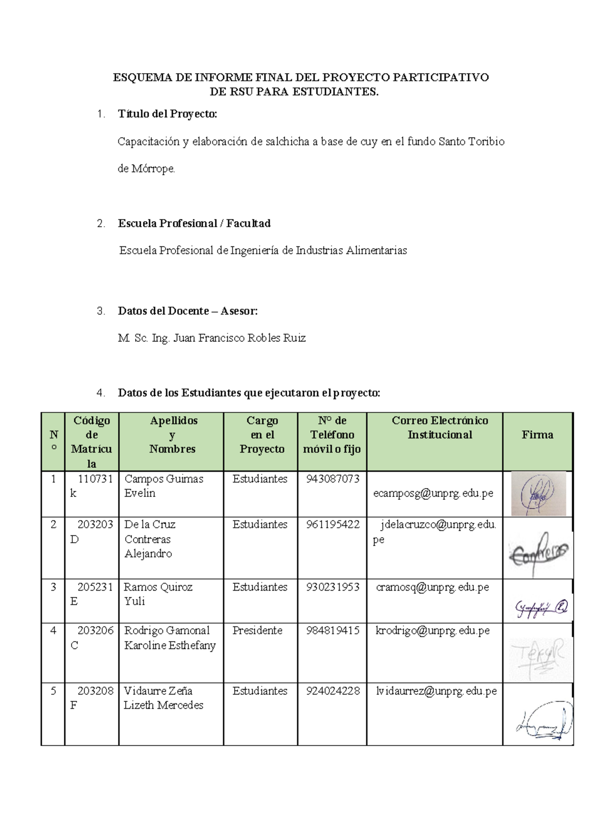 Esquema DE Informe Final RSU - ESQUEMA DE INFORME FINAL DEL PROYECTO PARTICIPATIVO DE RSU PARA ...