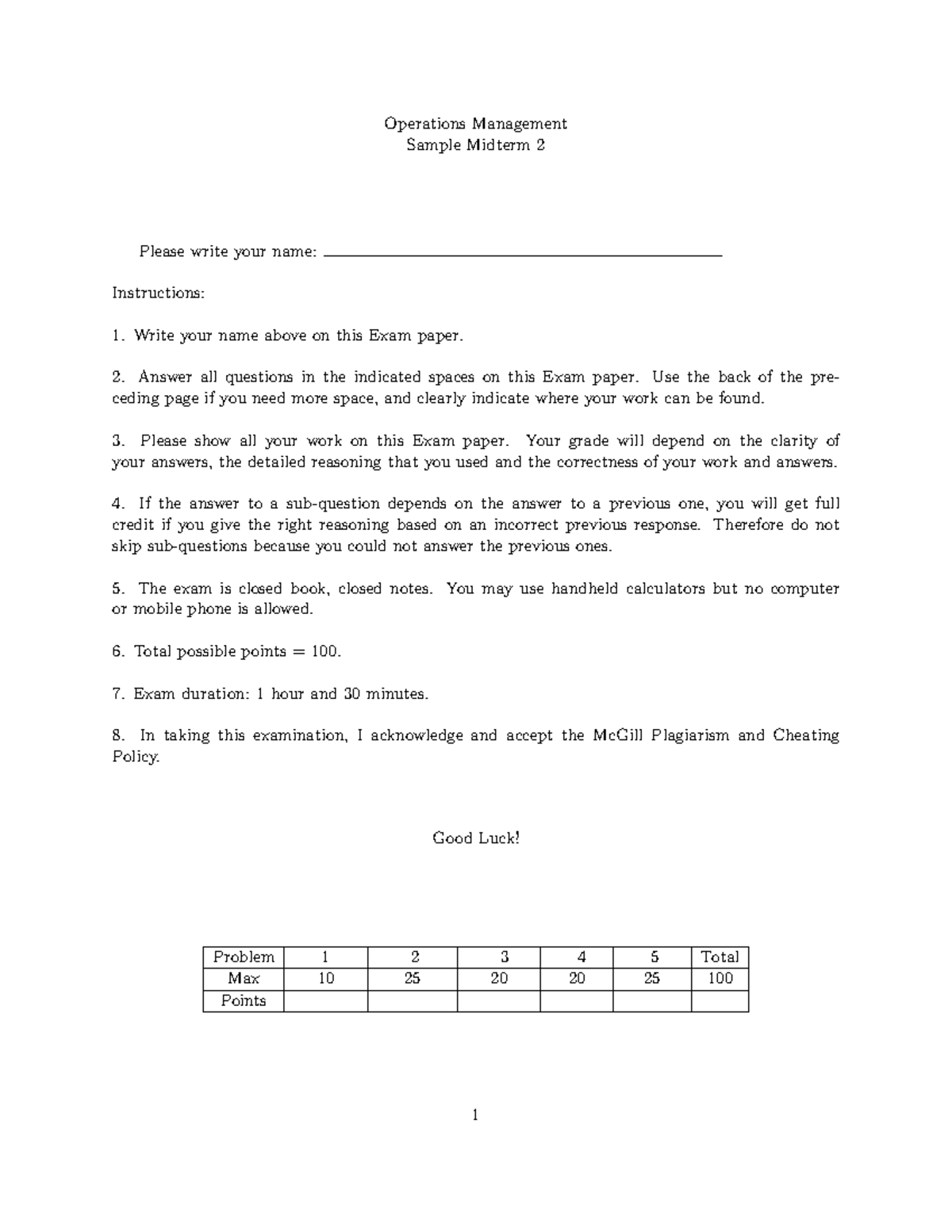 Sample-Midterm 2 2020 - This is the midterm practice problems for Fall 2020 term. - Operations ...
