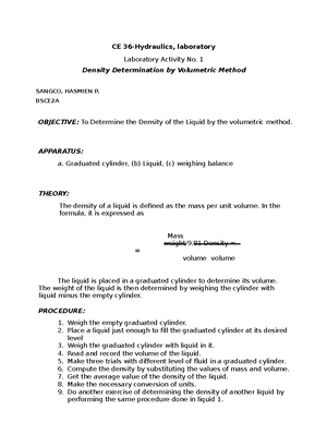 Laboratory 3 - CE36-Hydraulics - Date: May 24, 2021 CE 36 HYDRAULICS ...