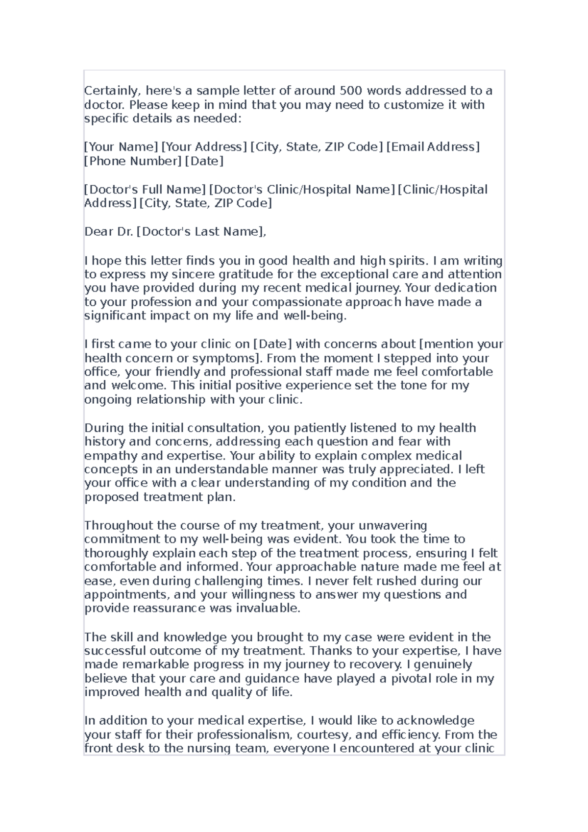 Doctor letter - Certainly, here's a sample letter of around 500 words ...