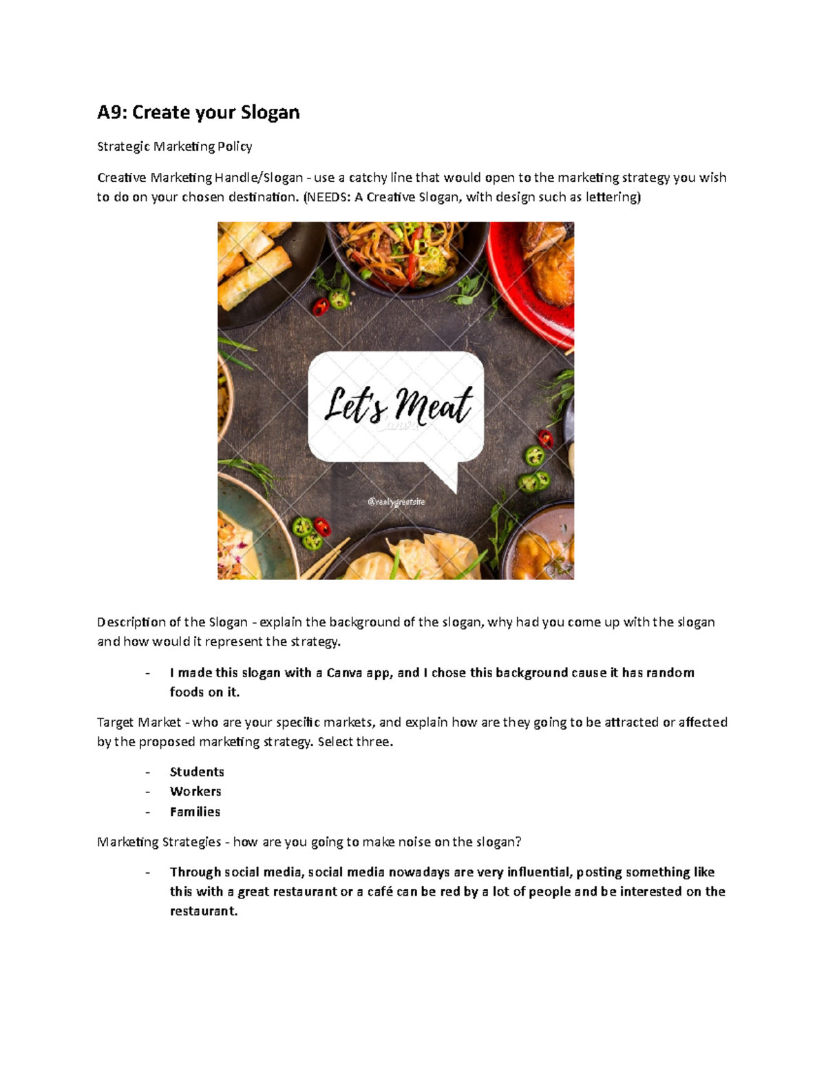 A9 Create your Slogan - this is for hospitality management program - A9 ...