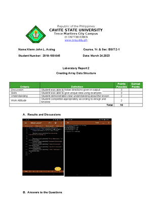 Laboratory Exercise 1 - documentation - Republic of the Philippines CAVITE STATE UNIVERSITY ...