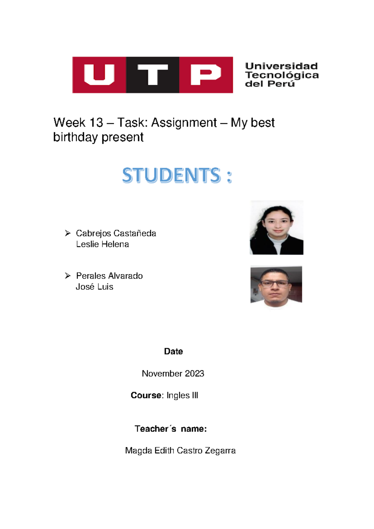 Week 13 pdf tarea de ingles - Week 13 – Task: Assignment – My best birthday present Cabrejos ...