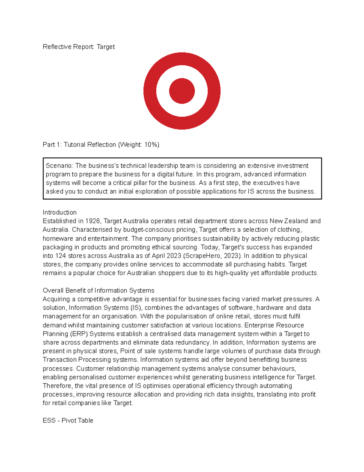 Part 1 Tutorial Reflection (Weight 10%) - Google Docs - Reflective Report: Target Part 1 ...