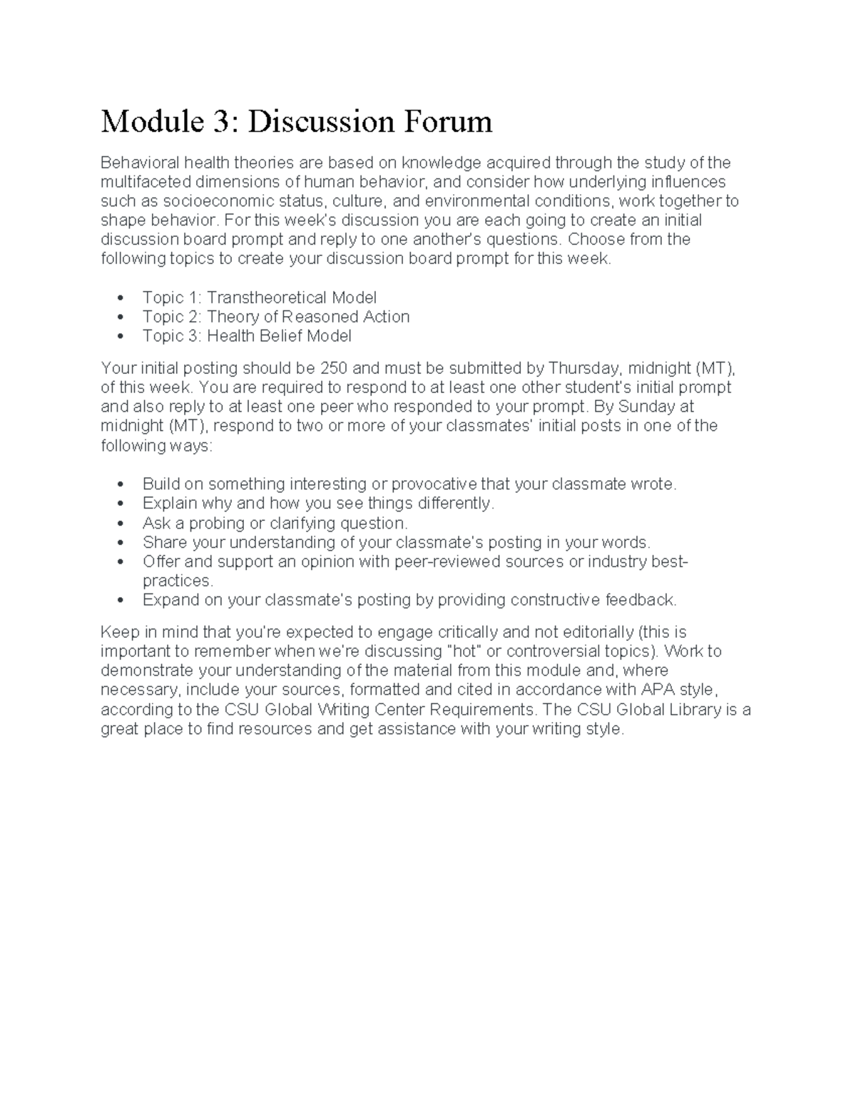 Module 3 discu - done - Module 3: Discussion Forum Behavioral health ...
