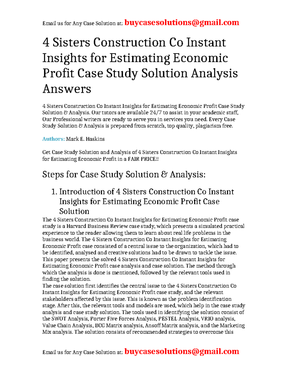 Case Solution 4 Sisters Construction Co Instant Insights for Estimating Economic Profit - 4 ...