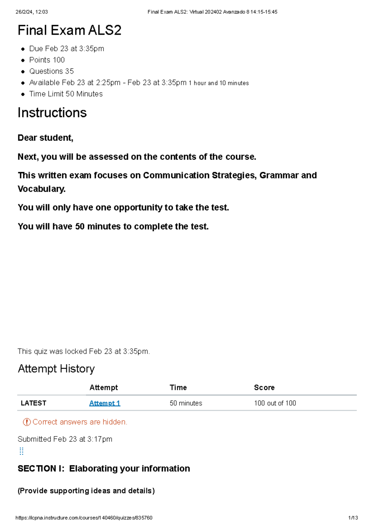 Final Exam ALS2 Virtual 202402 Avanzado 8 14 15-15 45 - Final Exam ALS ...
