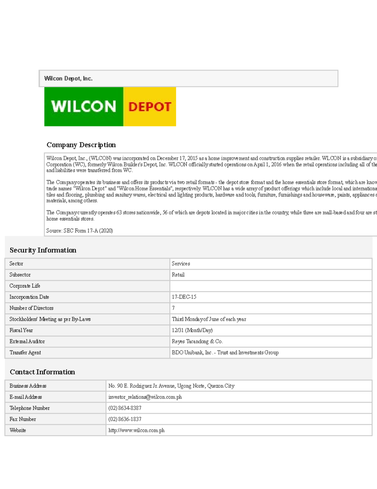 Wilcon Depot company info - Wilcon Depot, Inc. Company Description ...