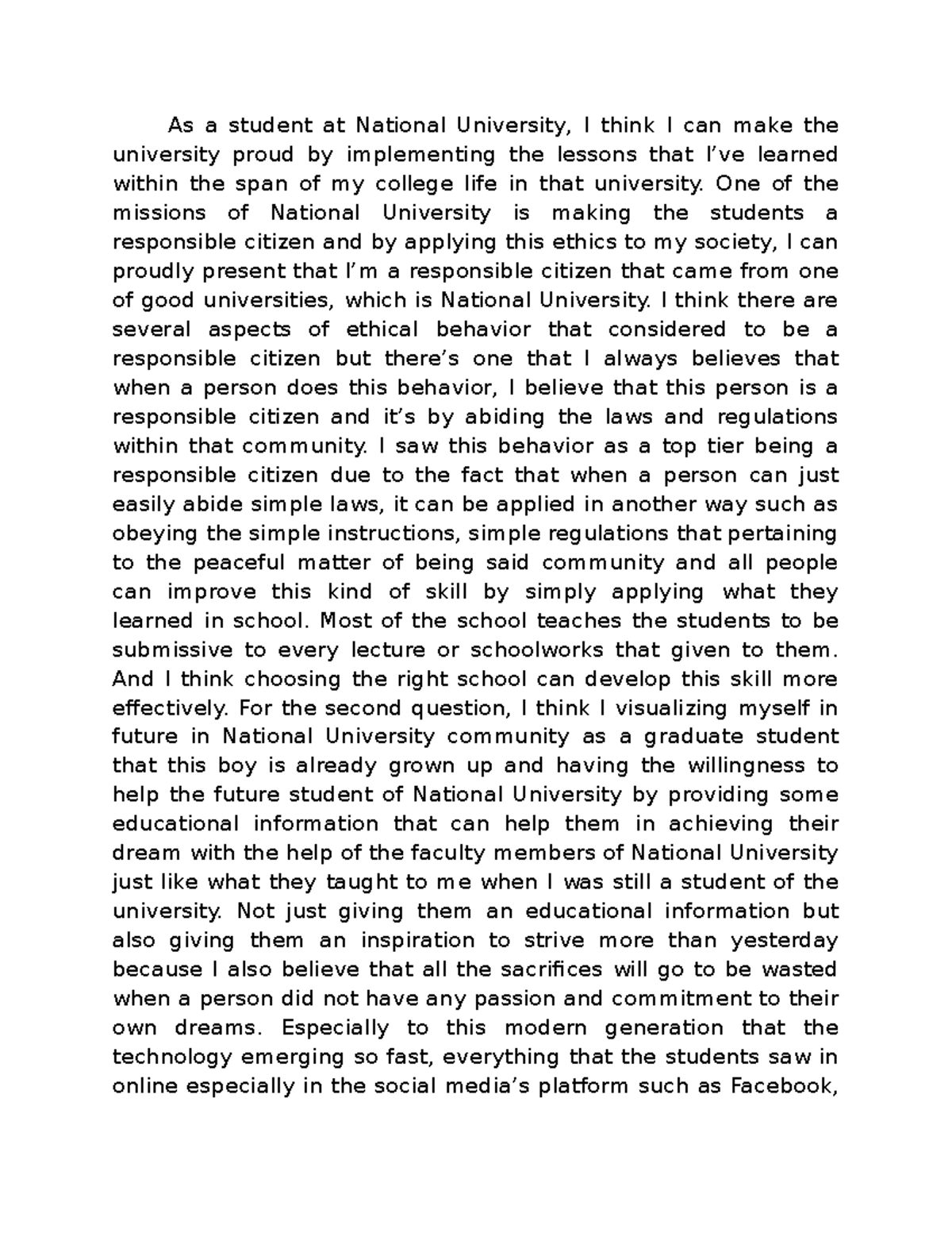 Nationalian - Essay - As a student at National University, I think I ...