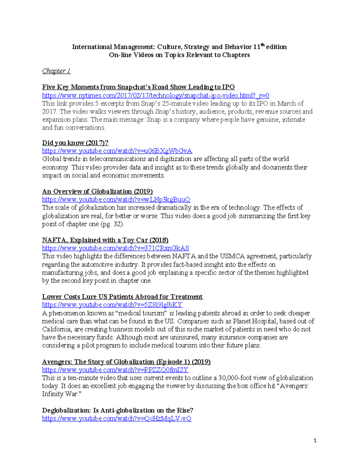 Luthans Video Guide 11th Edition - International Management: Culture ...