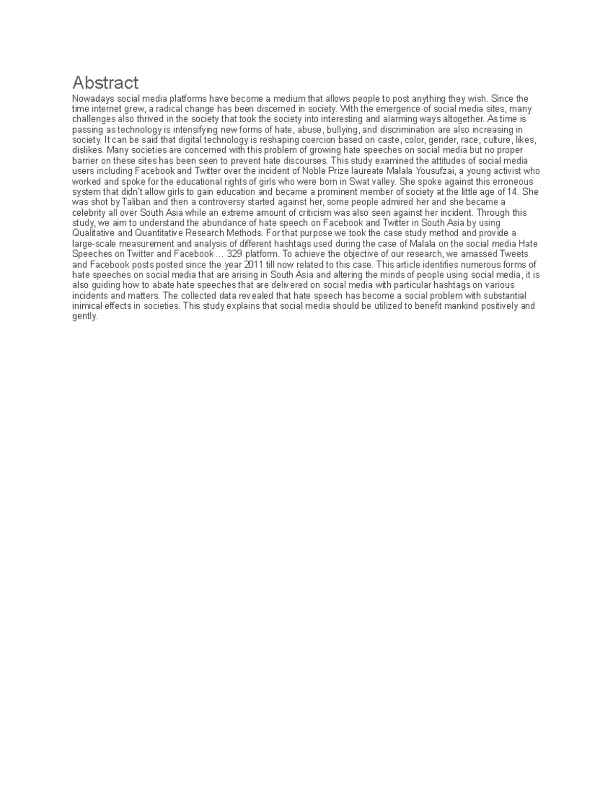 Abstract - english notes - Abstract Nowadays social media platforms ...