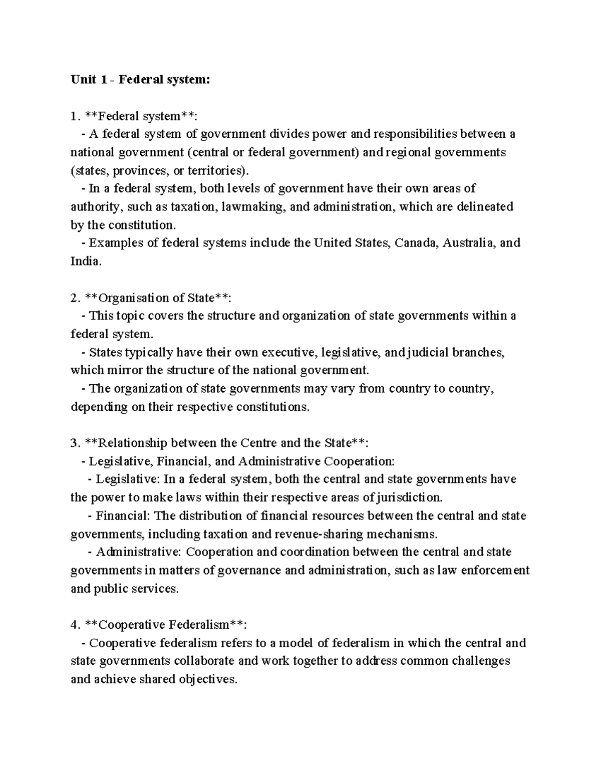 Constitution 2 - Unit 1 - Federal system: Federal system: A federal ...