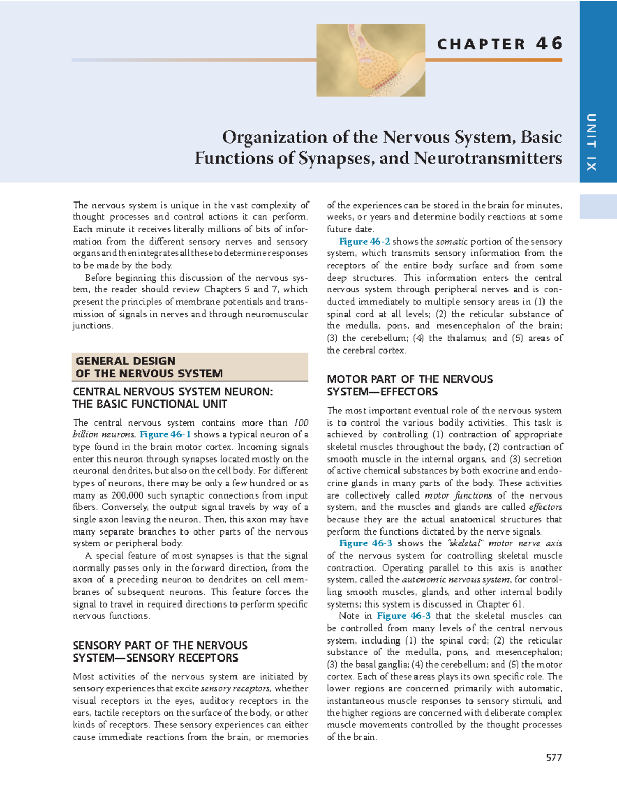 Organization of the Nervous System, Basic Functions of Synapses, and ...