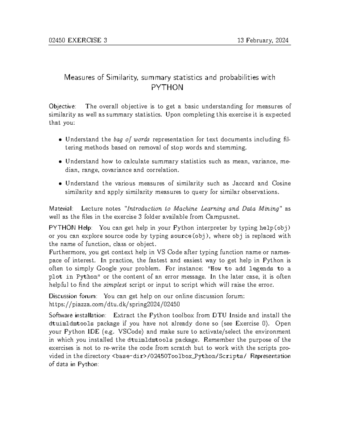 02450 ex3 Python - 02450 EXERCISE 3 13 February, 2024 Measures of ...