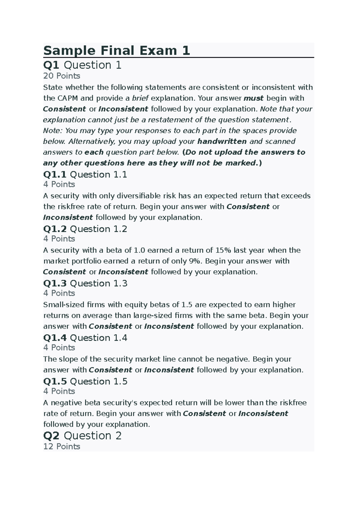 Sample Finals - Your answer must begin with Consistent or Inconsistent ...