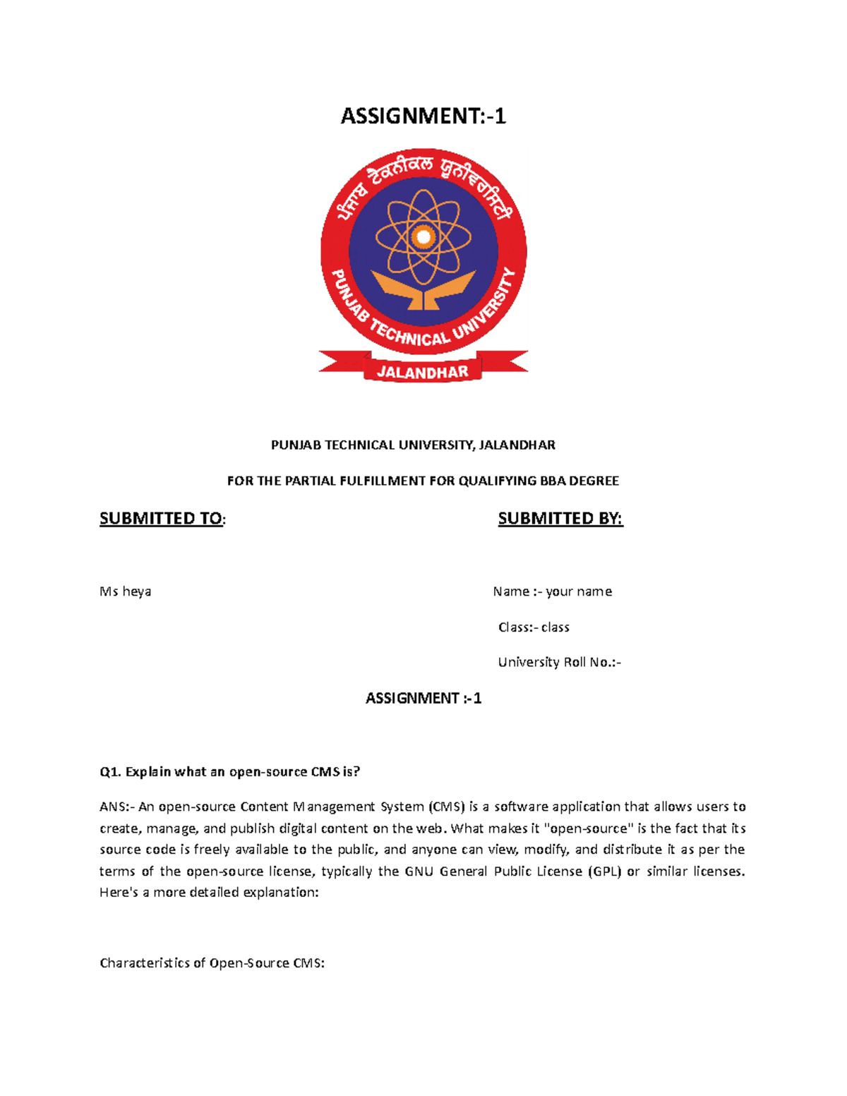 assignment on topic - ASSIGNMENT:- PUNJAB TECHNICAL UNIVERSITY ...