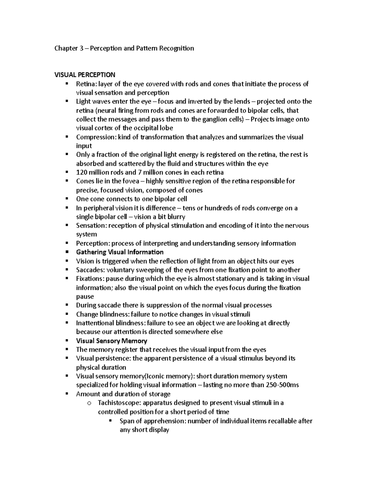 Summary - chapter 3 – perception and pattern recognition - Chapter 3 – Perception and Pattern ...