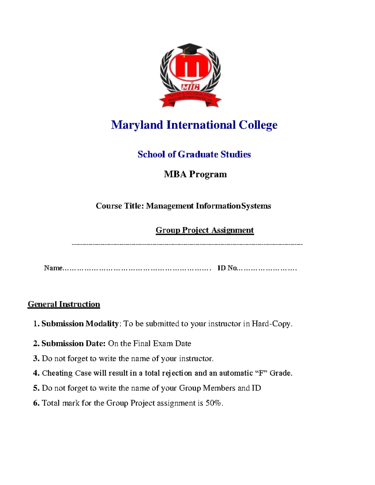 Project Work Managment Information Systems Group Project Work 1 ...
