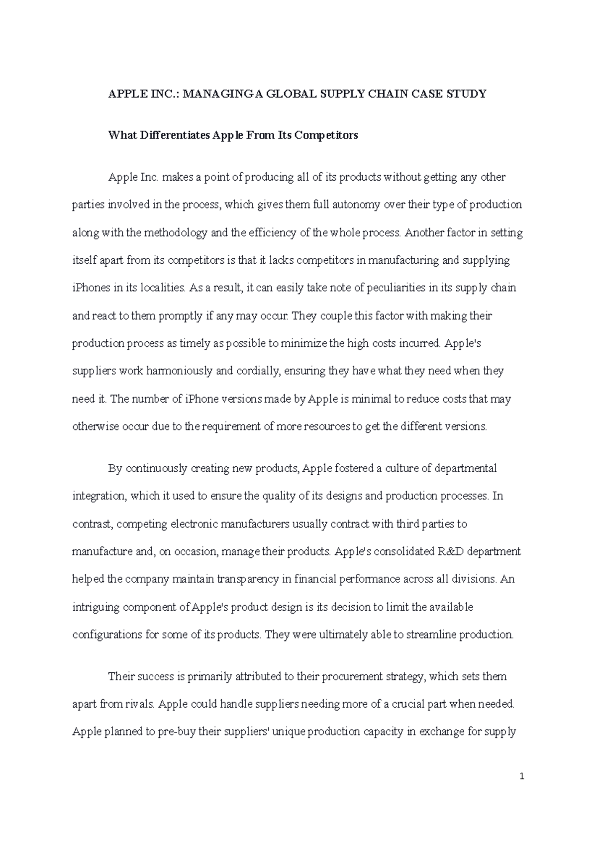 Apple CASE Study - APPLE INC.: MANAGING A GLOBAL SUPPLY CHAIN CASE ...