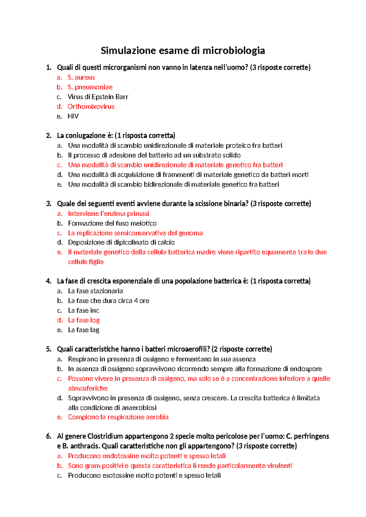 Simulazione esame di microbiologia - S. aureus b. S. pneumoniae c ...