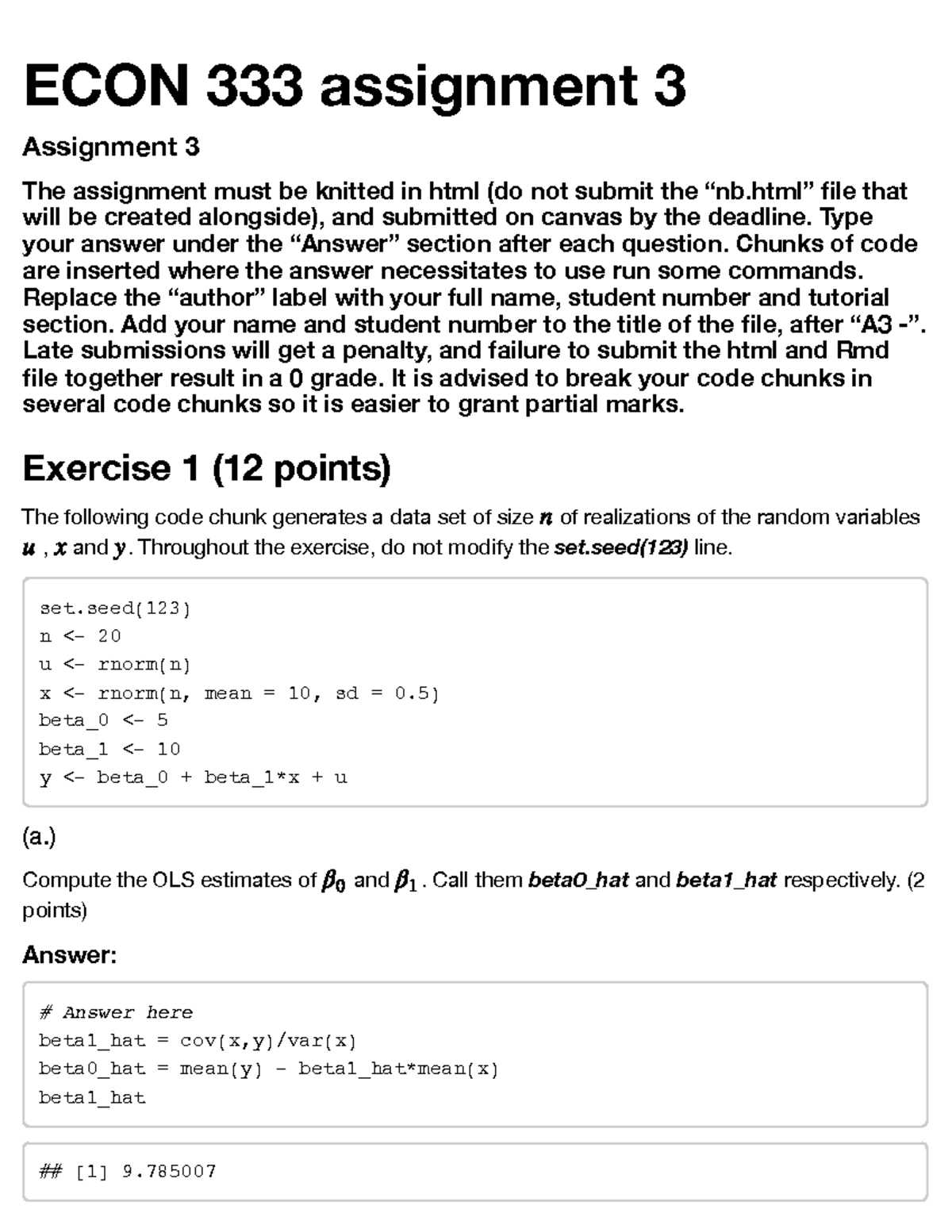 ECON 333 assignment 3 - ECON 333 assignment 3 Assignment 3 The ...