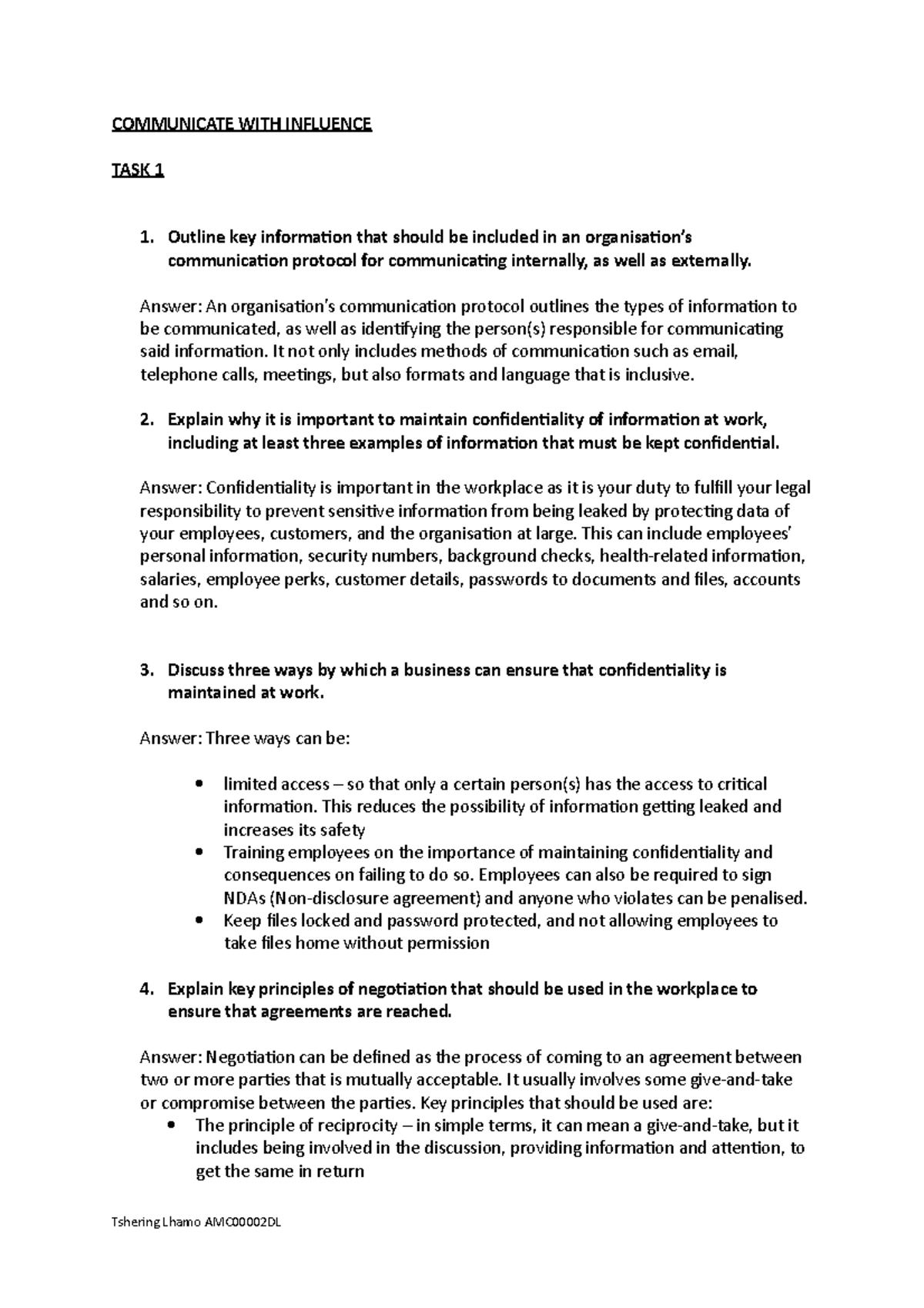 Communicate with Influence Task 1 Answer - COMMUNICATE WITH INFLUENCE ...