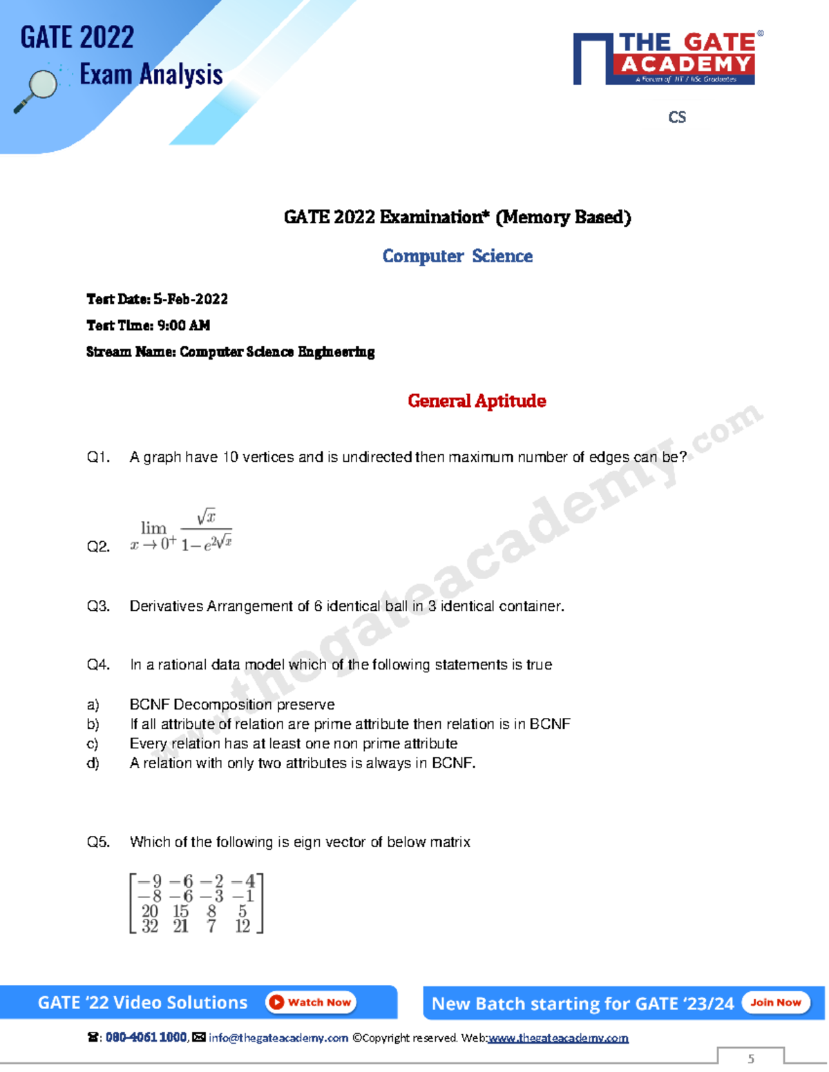 Gate 2022 cse paper analysis answerkey - : 080 - 4061 1000 , info ...