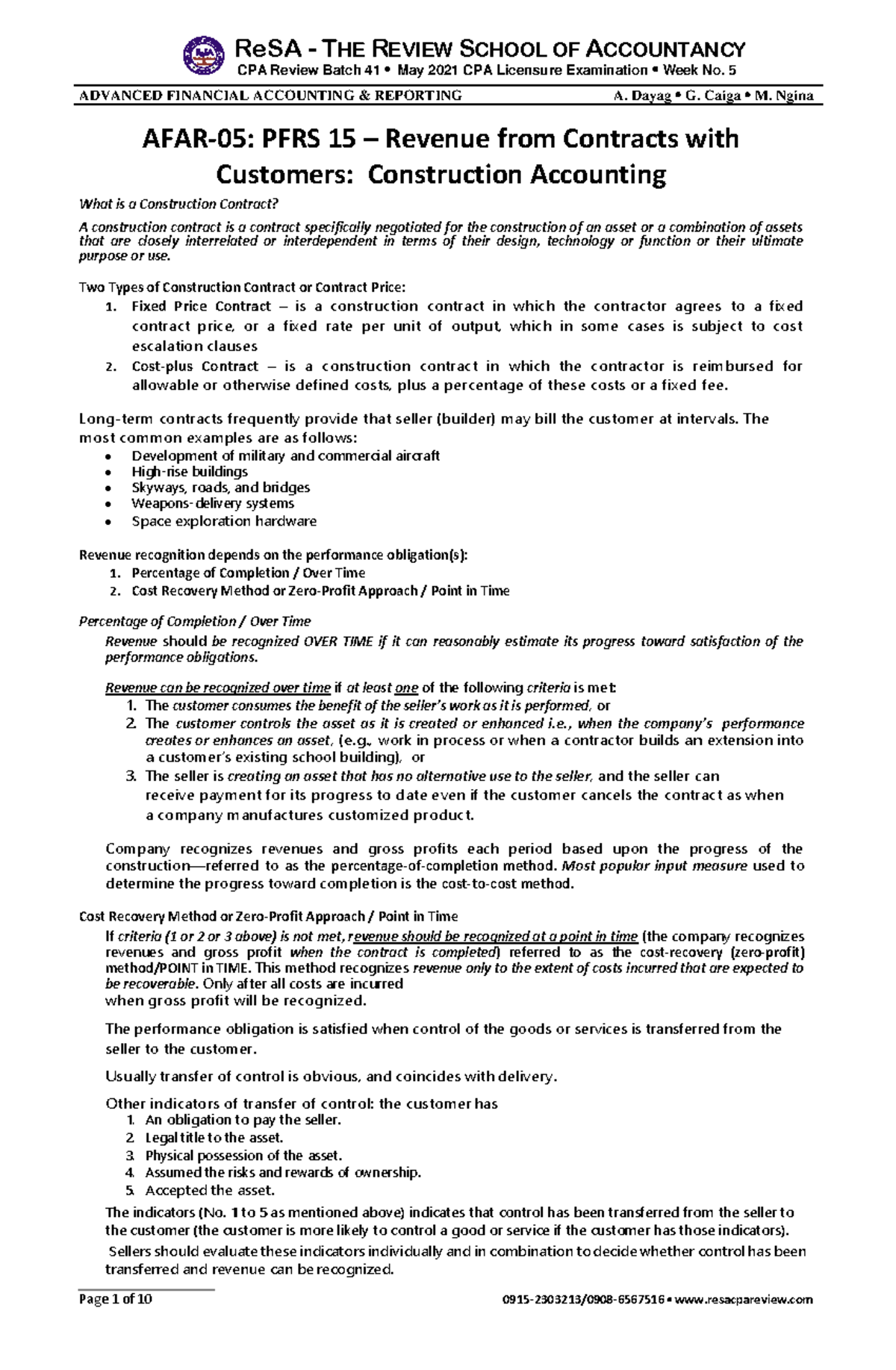 AFAR-05 (Revenue - Construction Accounting) - ReSA - THE REVIEW SCHOOL OF ACCOUNTANCY CPA Review ...