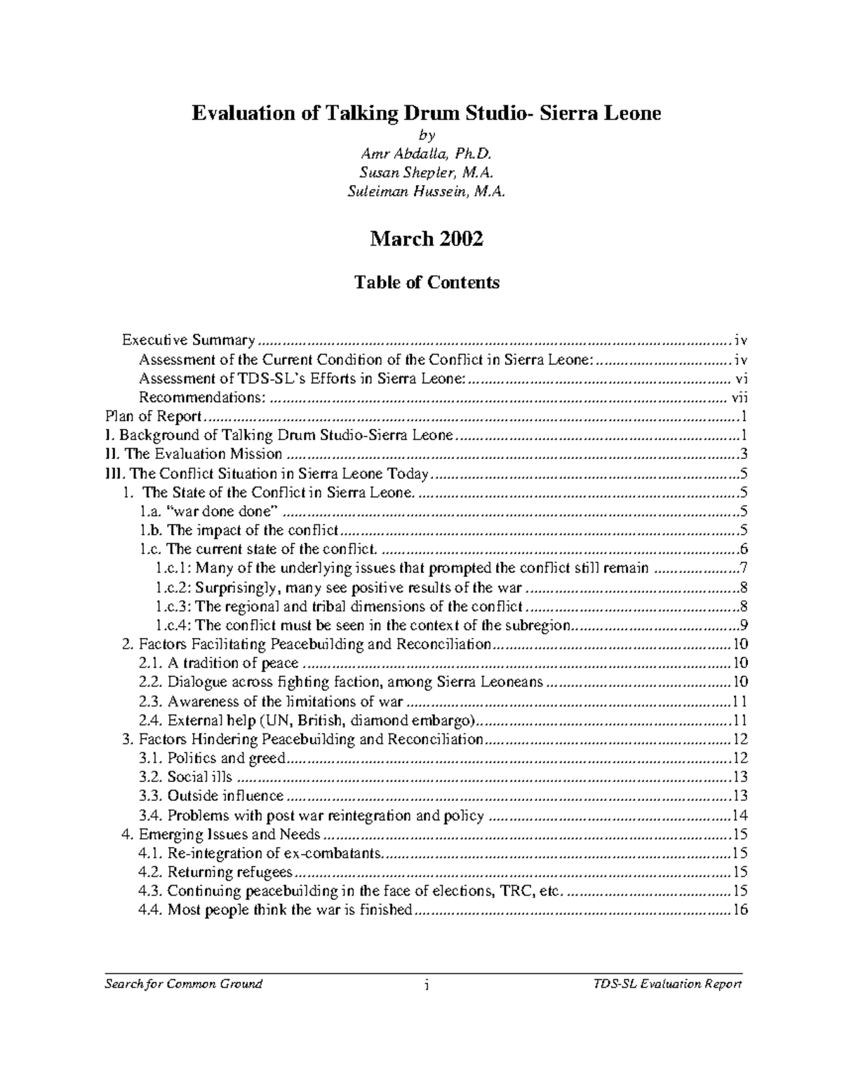 Evaluation of Talking Drum Studio Sierra - Susan Shepler, M. Suleiman ...