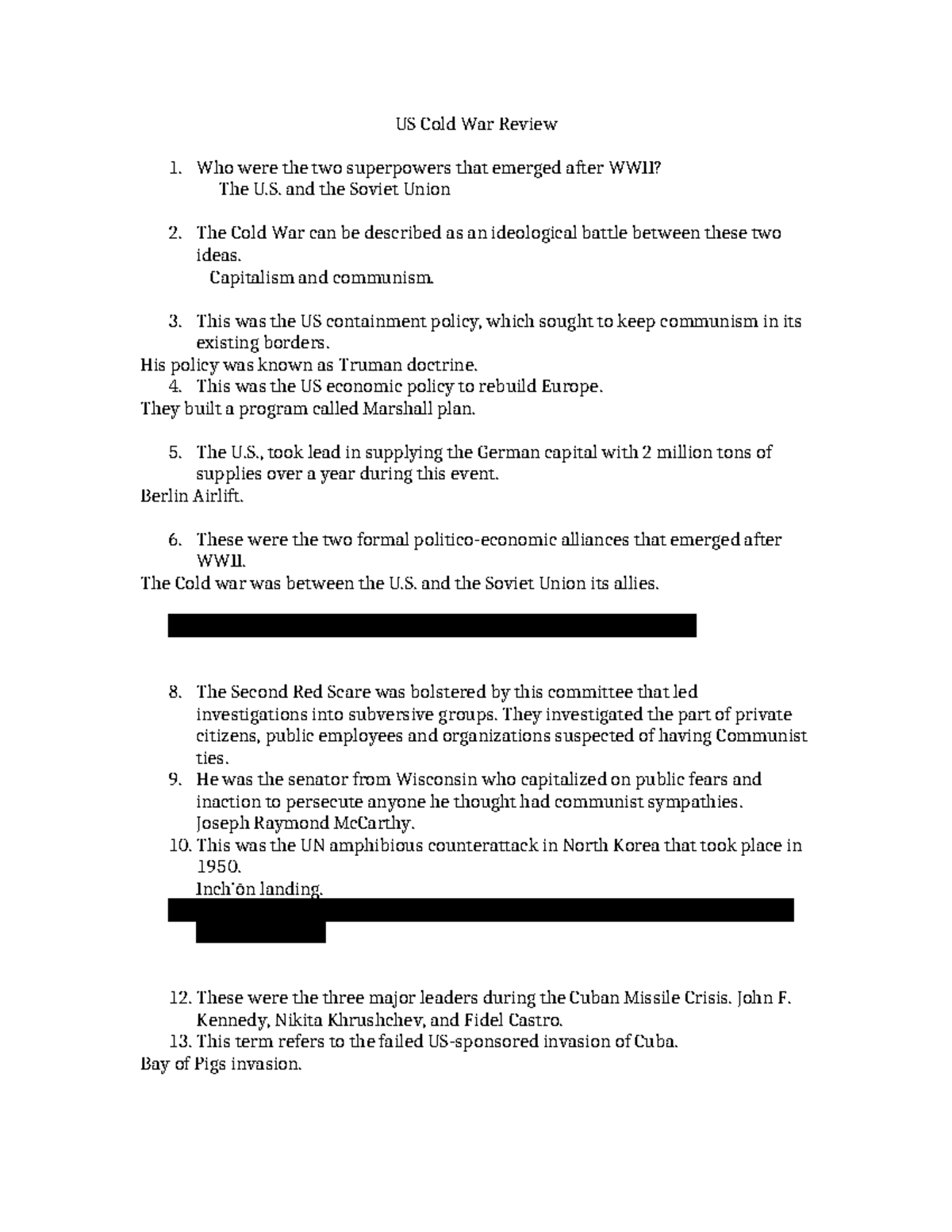 US Cold War Review - American history war - US Cold War Review Who were ...